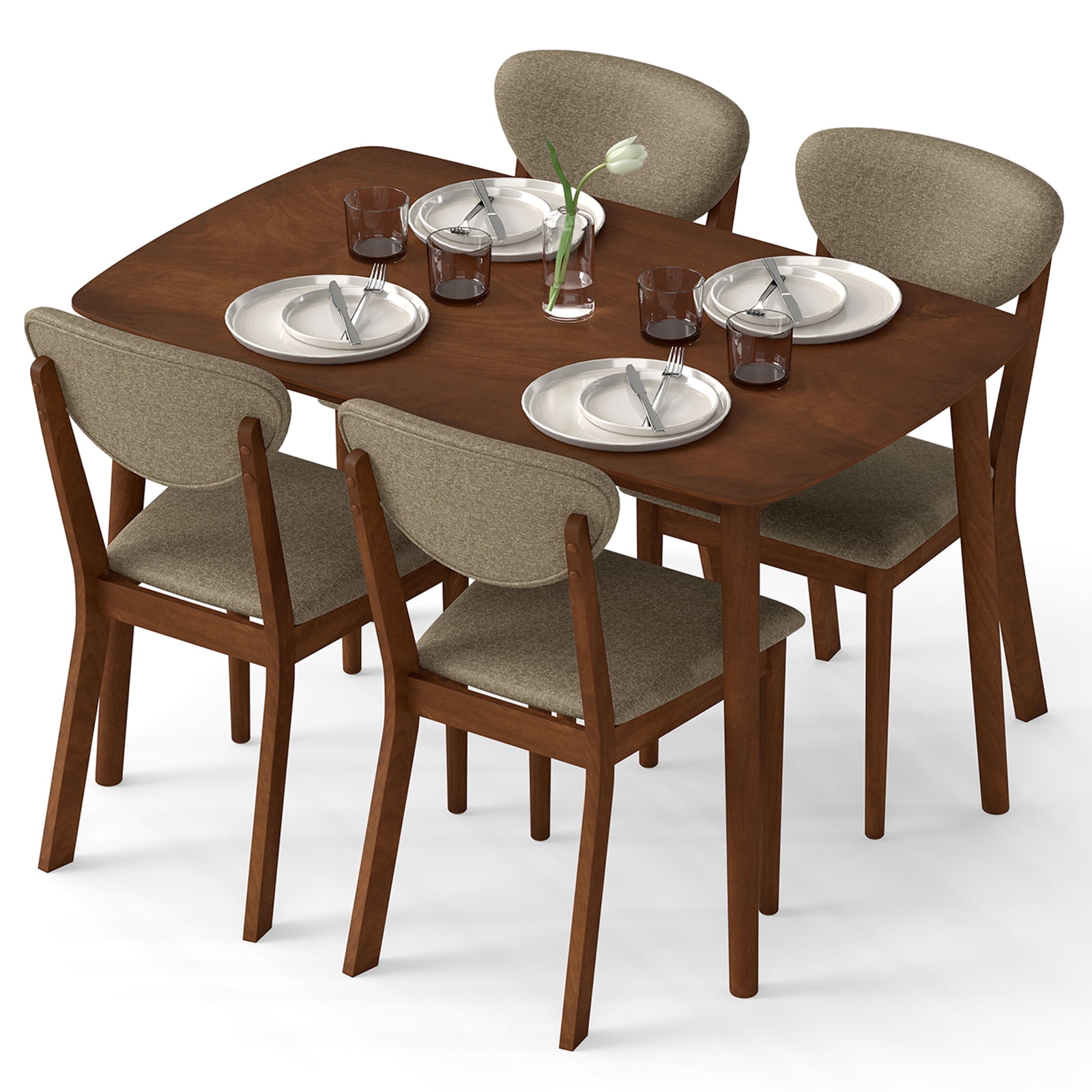 Gymax 5PCS Wooden Dining Table Set for 4 w/Padded Seat for Living Room ...