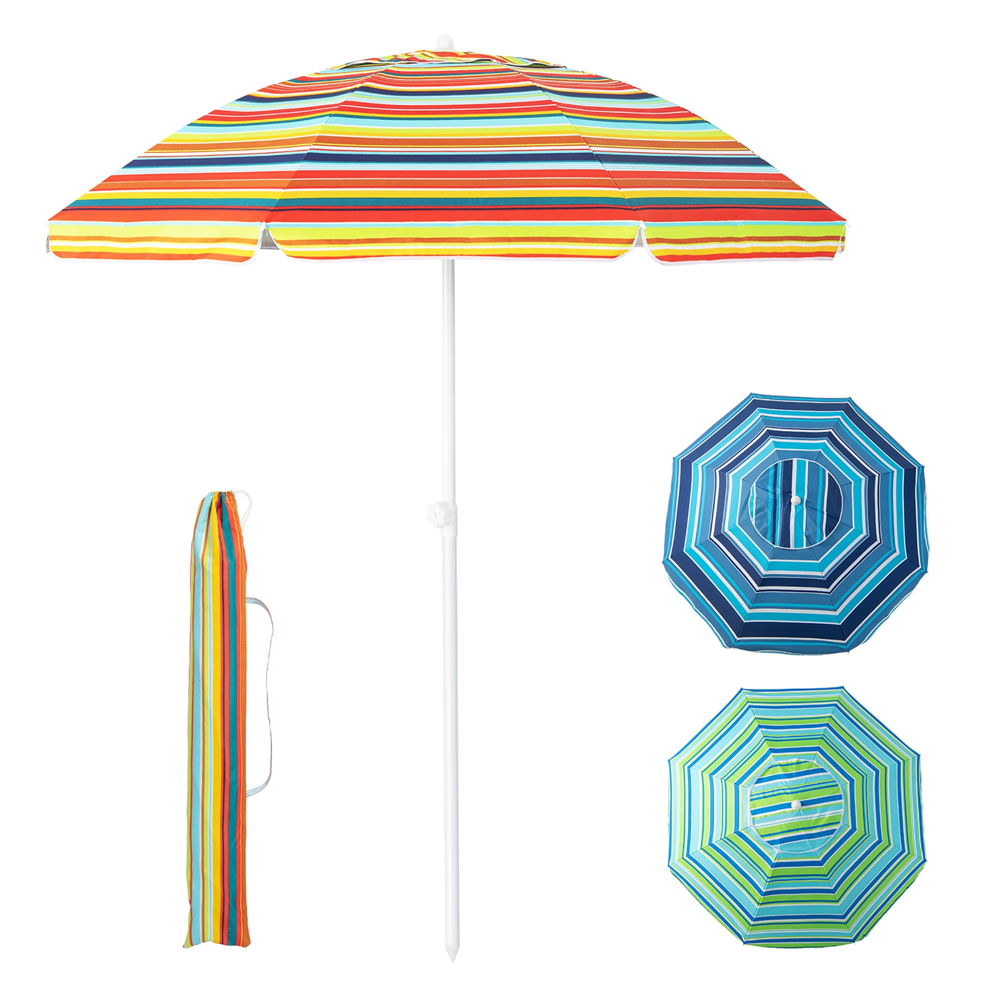 Gymax Portable Beach Umbrella, 6.5 FT, Fiberglass, Polyester, UPF 50 ...