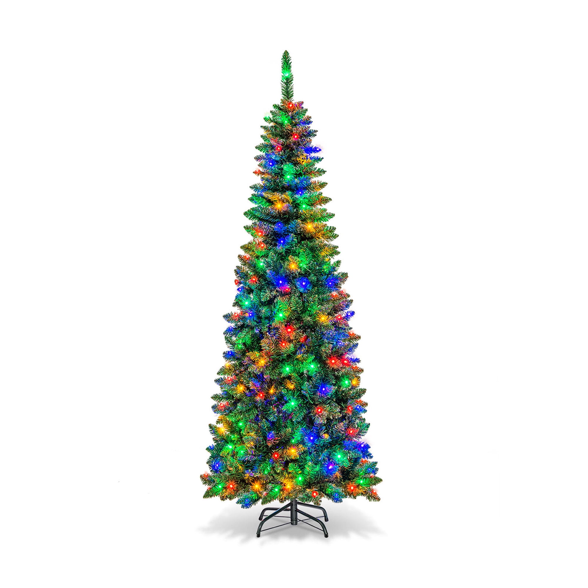 Gymax 6.5ft Eco-Friendly PVC Pre-Lit Pencil Christmas Tree with 250 ...