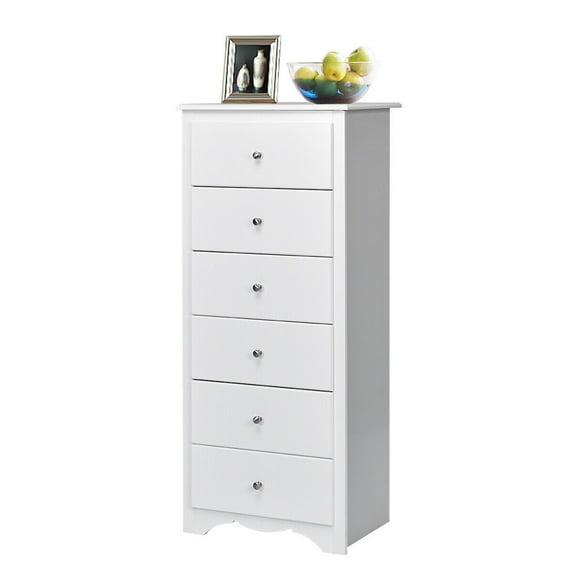 Gymax 6 Drawer Chest Dresser Clothes Storage Bedroom Tall Furniture Cabinet White - Walmart.com
