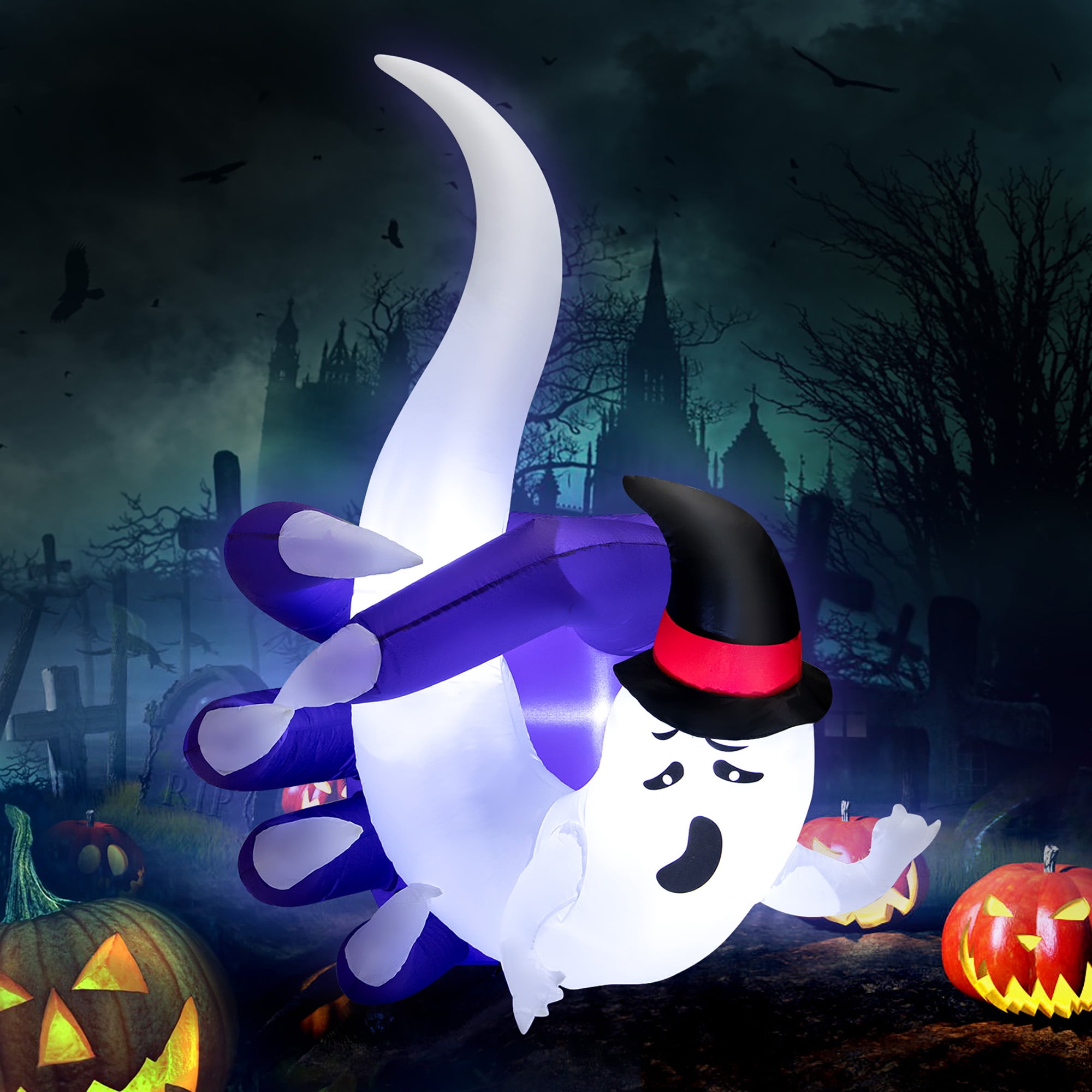 Gymax Spooky 6 FT Outdoor Large Haunted Inflatable White Ghost ...
