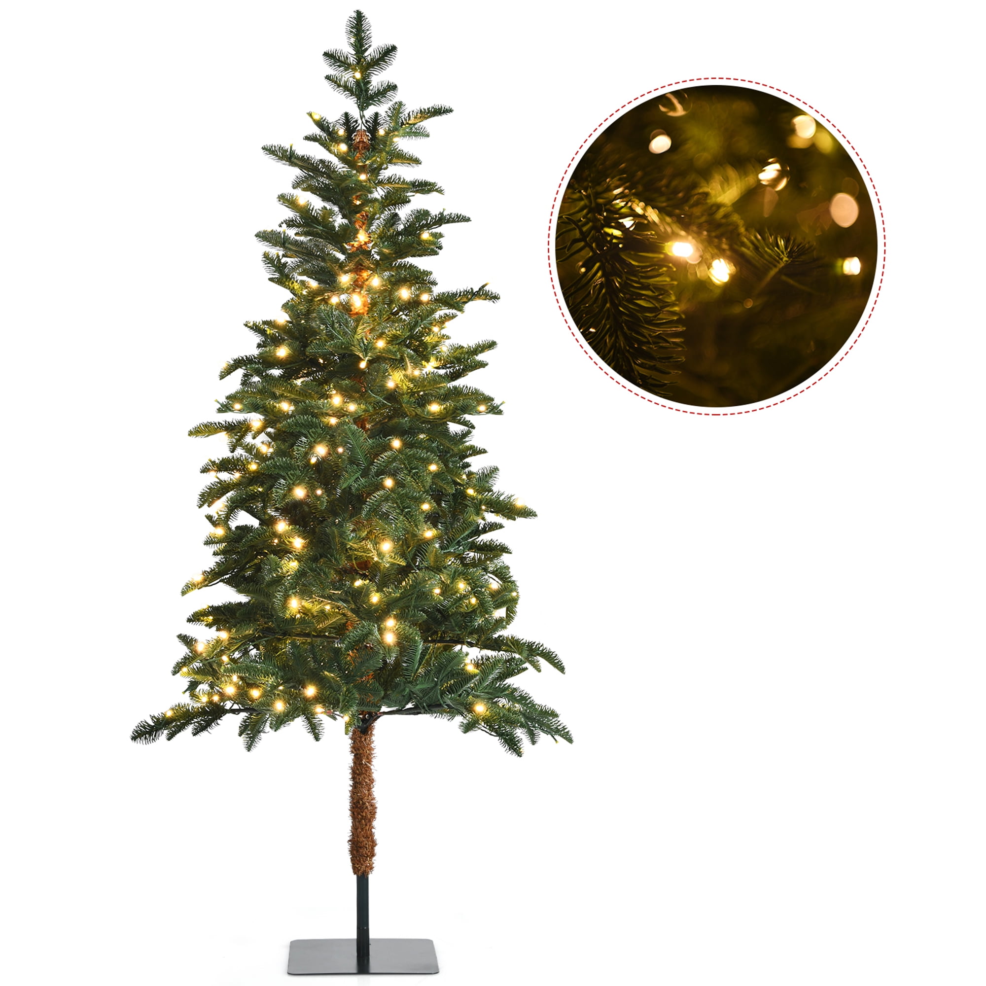Gymax Tall Narrow Pre-Lit 6 FT Artificial Slim Pencil Christmas Tree w ...
