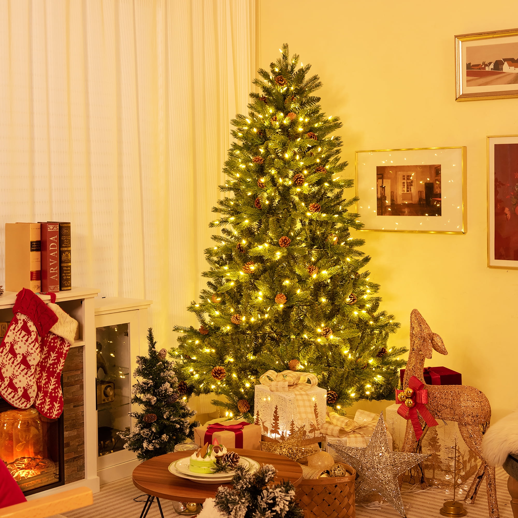 Gymax 6 FT Pre-Lit Hinged Xmas Tree 3-Minute-Setup Artificial Christmas ...