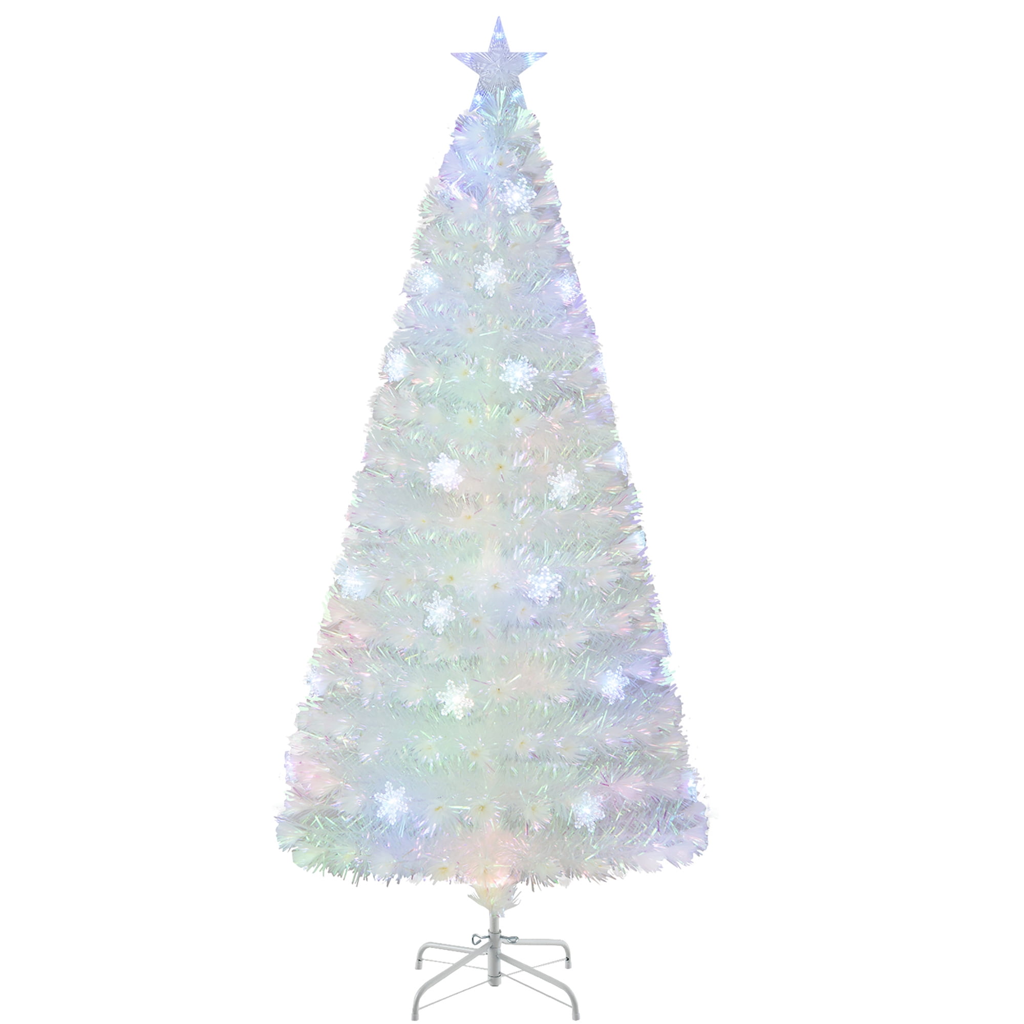 Gymax 6 FT Pre-lit Optical Fiber Christmas Tree White Xmas Tree w/ 36 ...