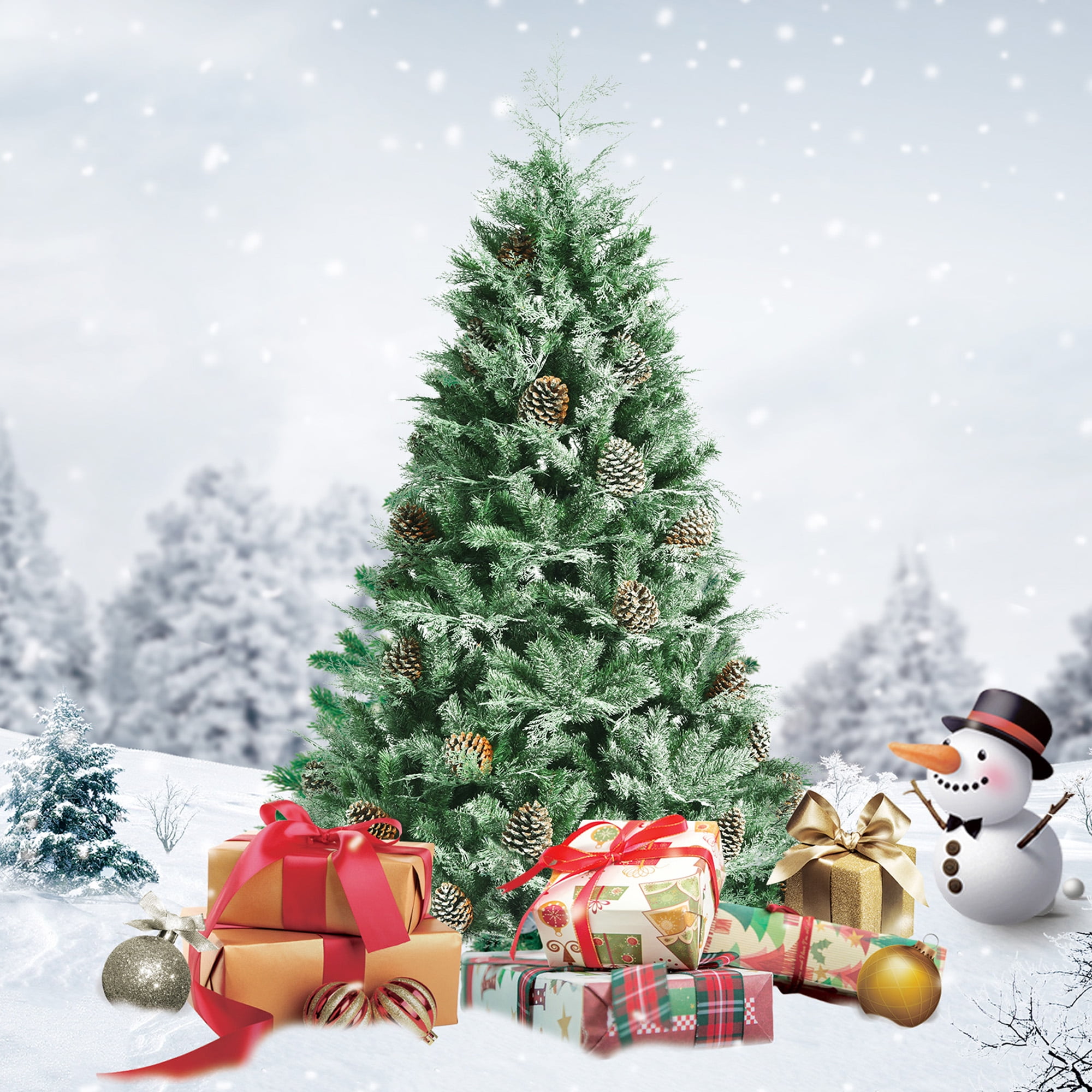 Gymax 6 Ft Snow Flocked Christmas Tree Artificial Unlit Hinged Tree w ...