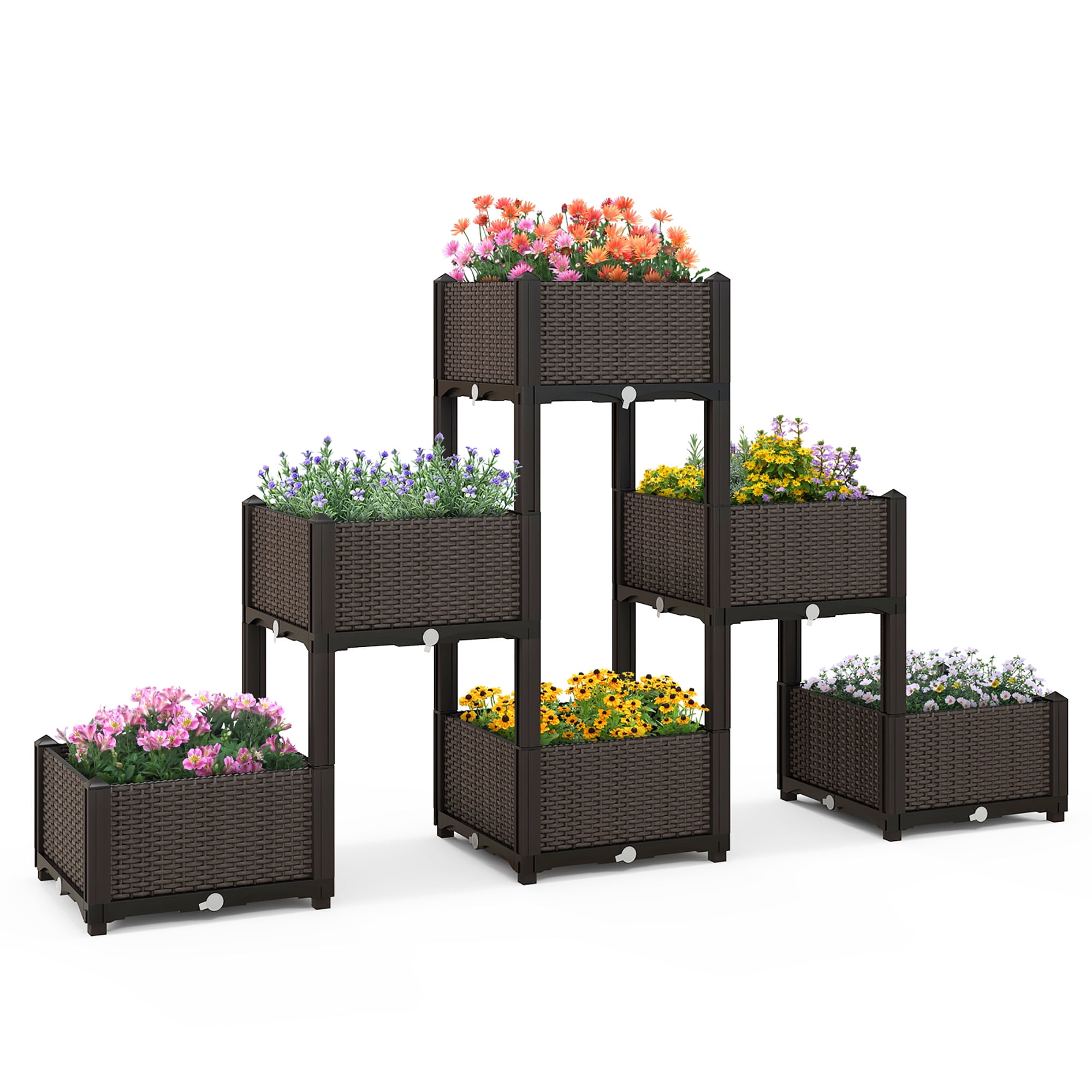 Gymax 6 PCS Elevated Plastic Raised Garden Bed Planter Kit for Flower ...