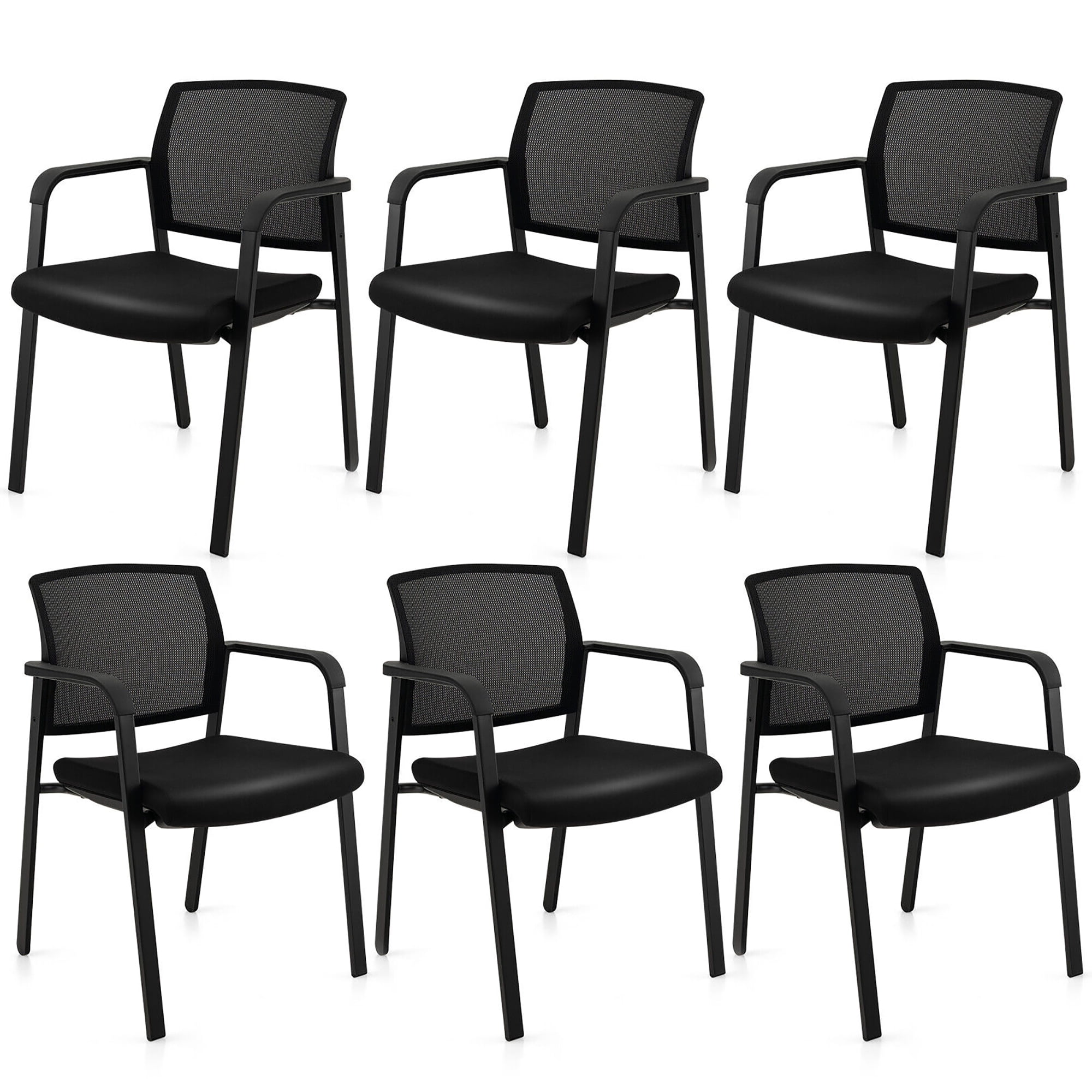 Gymax 6-Pack Office Conference Chair Set Mesh Guest Reception Stack ...