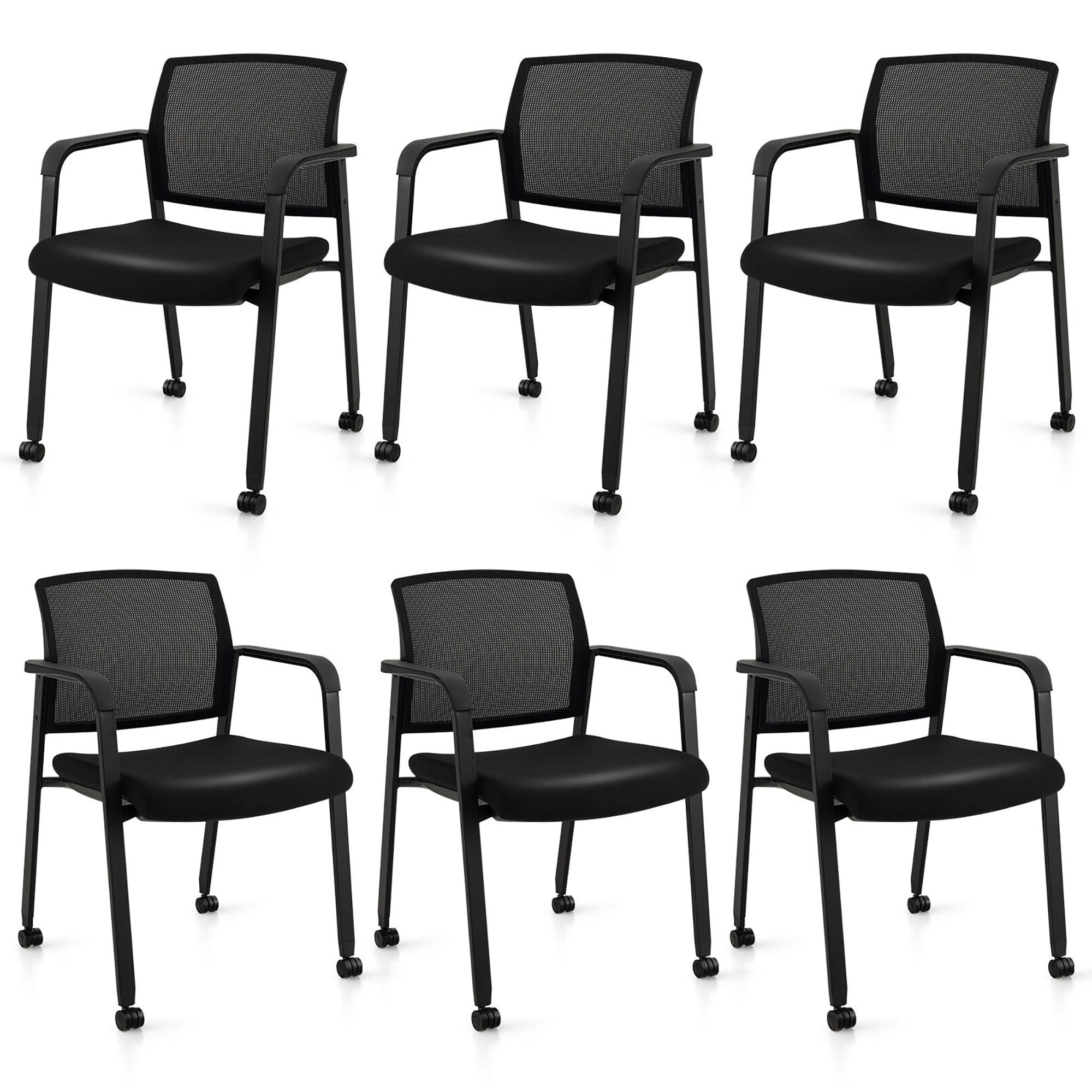 Gymax 6-Pack Office Conference Chair Set Mesh Guest Reception Stack ...