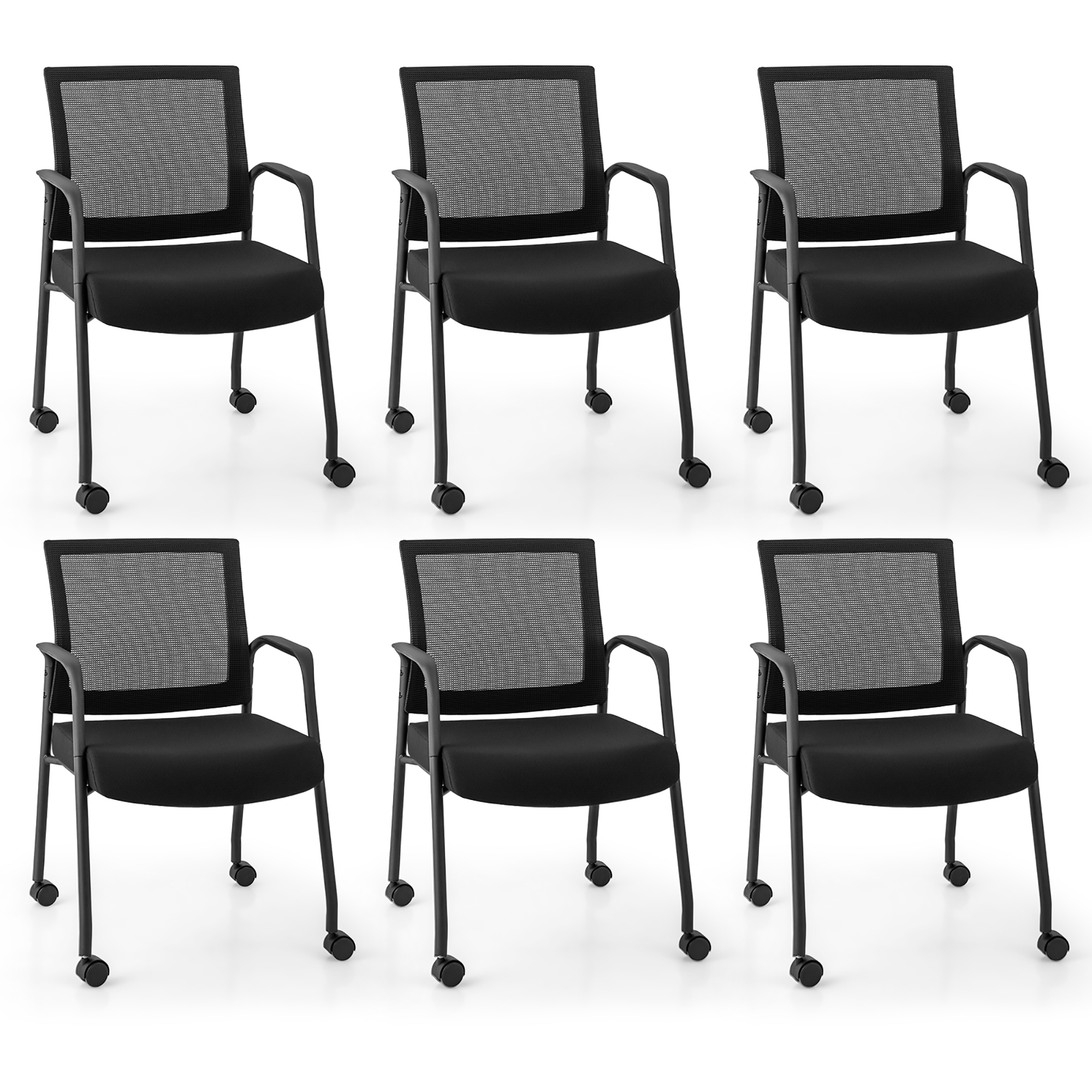 Gymax 6 Pcs Office Guest Chairs on Wheels w/ Metal Frame & Armrests ...