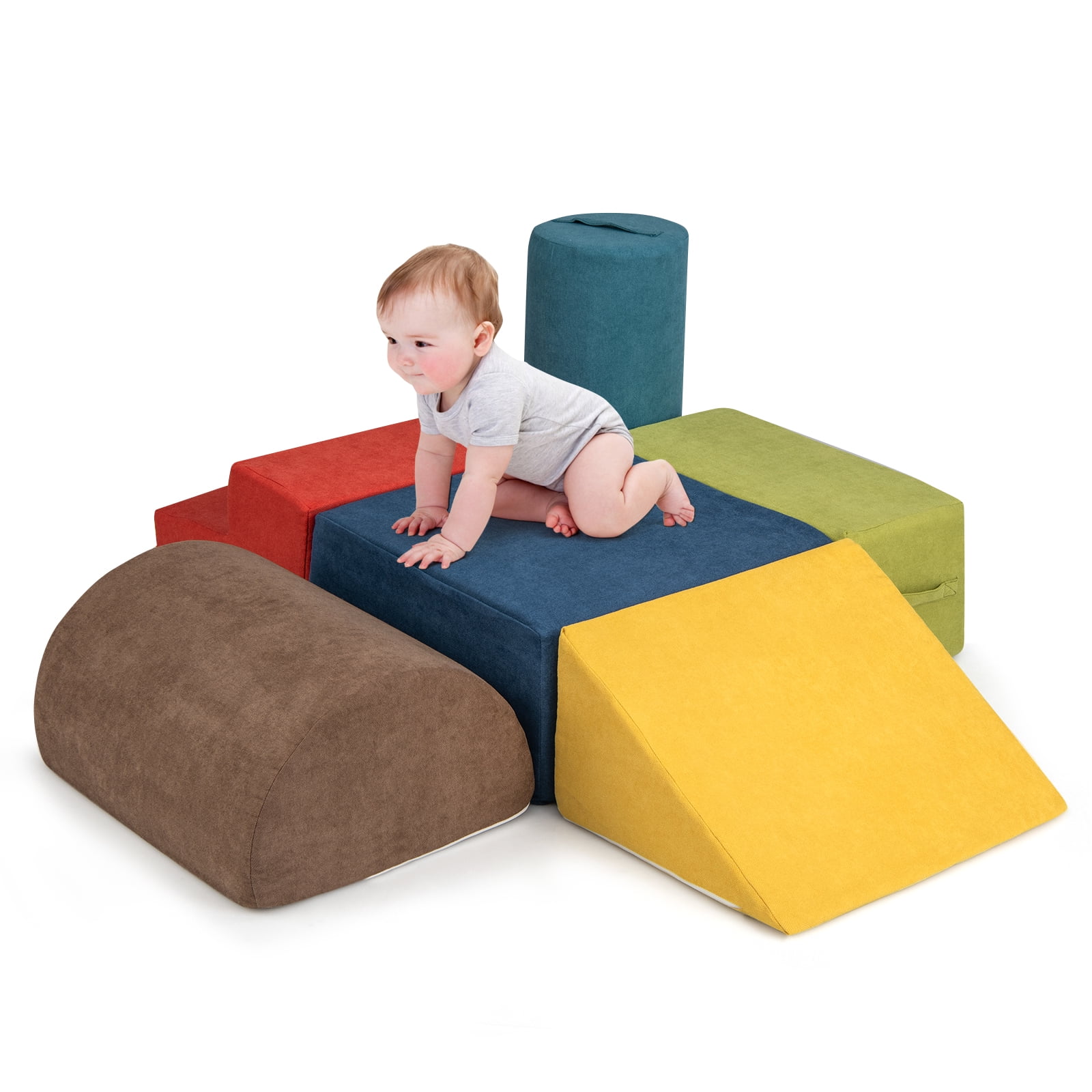 Gymax 6 Pcs Toddler Climbing Blocks w/ Handles Chenille Fabric Cover ...