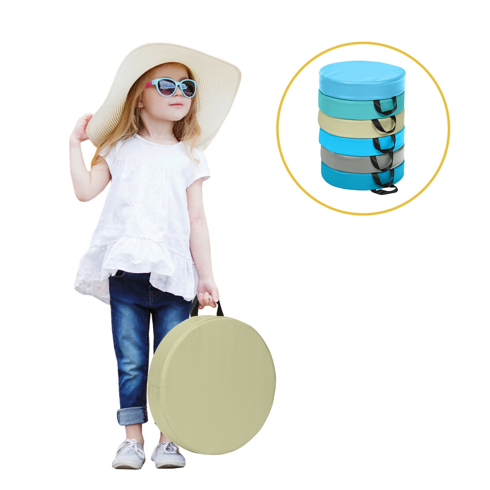 Gymax Kids Playroom 6-Piece 15'' Round Comfy Sitting Pads, Flexible ...