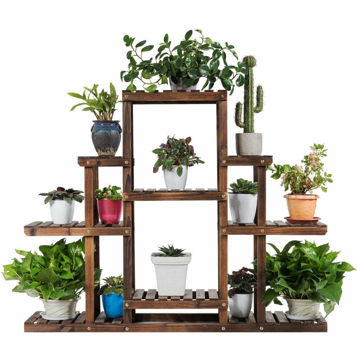 Gymax 6-Tier Flower Wood Stand Plant Display Rack Multifunctional ...