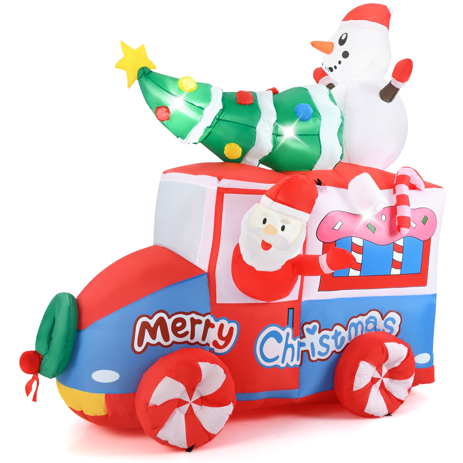 Gymax 6 ft Christmas Inflatable Santa on Car w/ Santa Clause Snowma ...