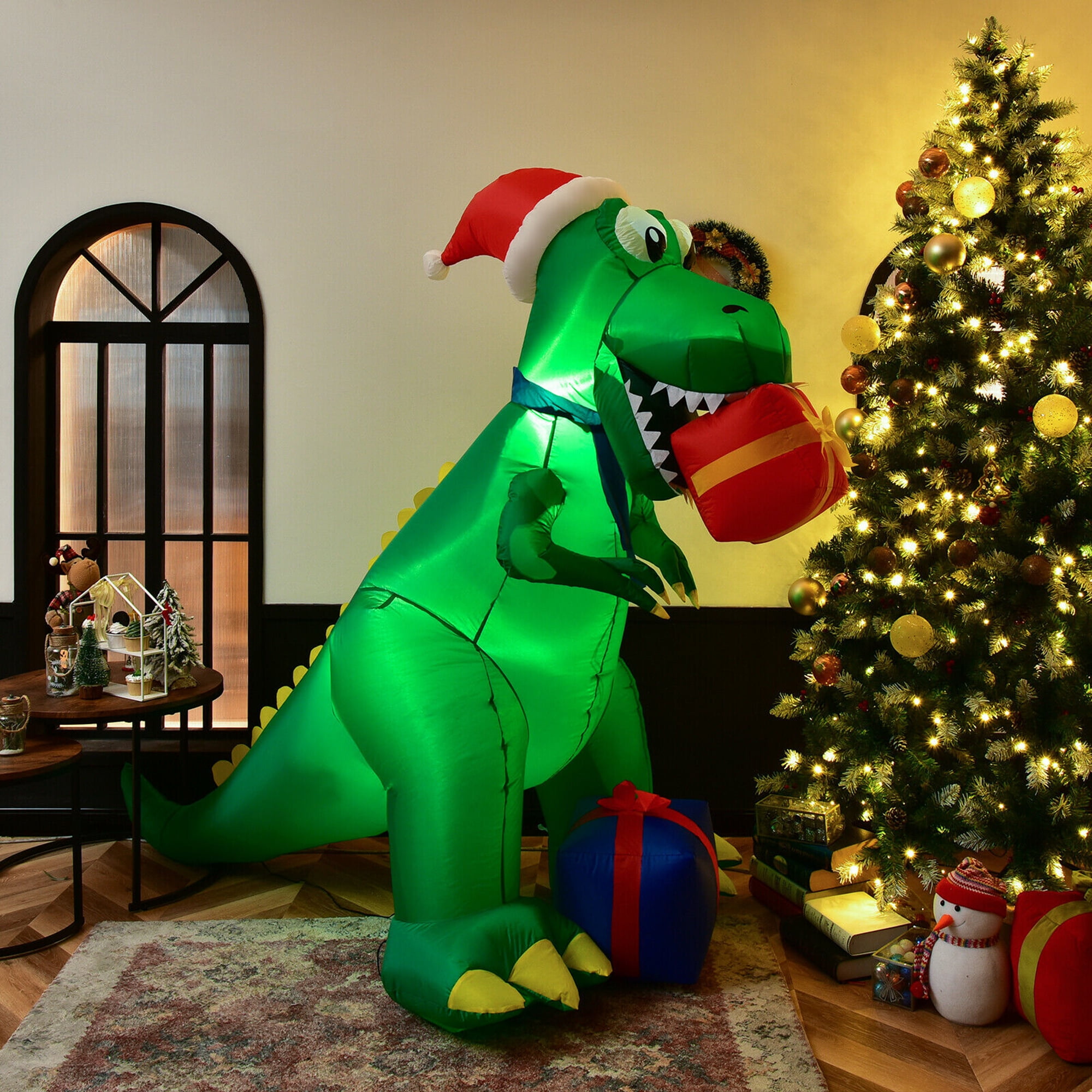 Gymax 6 ft Inflatable Christmas Dinosaur Blow Up Xmas Decor w/ Built-in ...