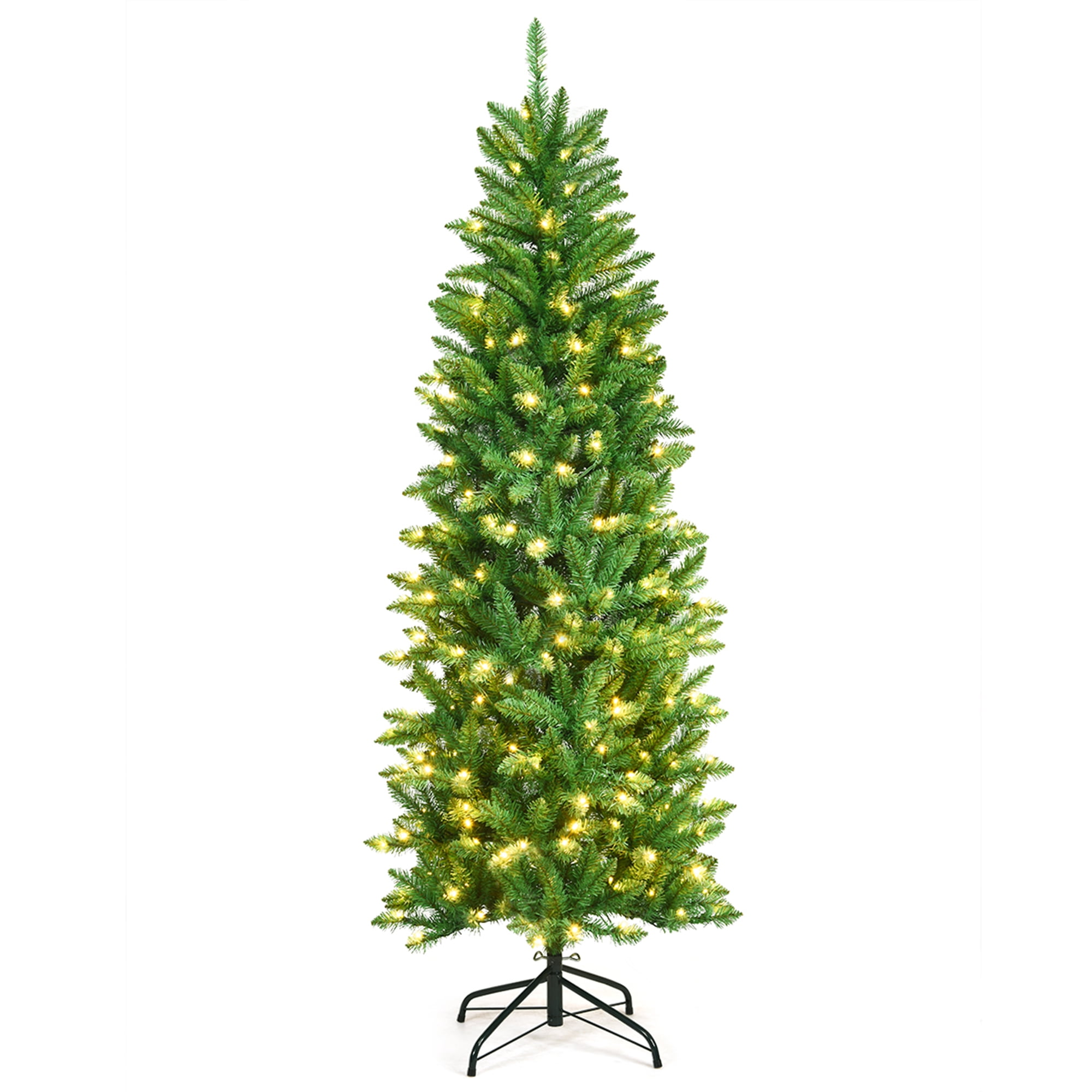 Gymax 6 ft Pre-lit Pencil Christmas Tree Hinged Fir Tree Holiday Decor ...