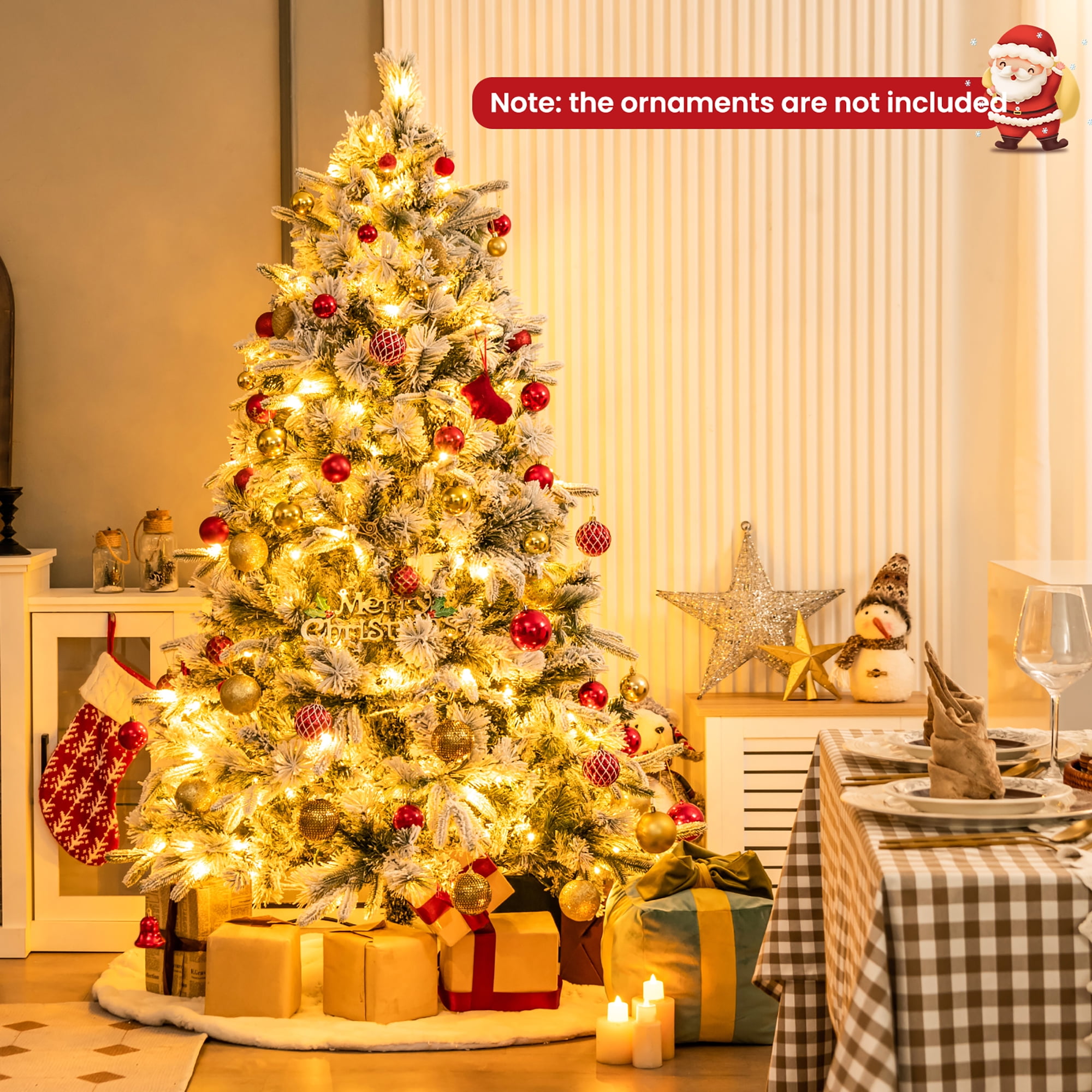Gymax 6ft Pre-lit Fake Christmas Tree with 250 LED Lights & Full Branch ...