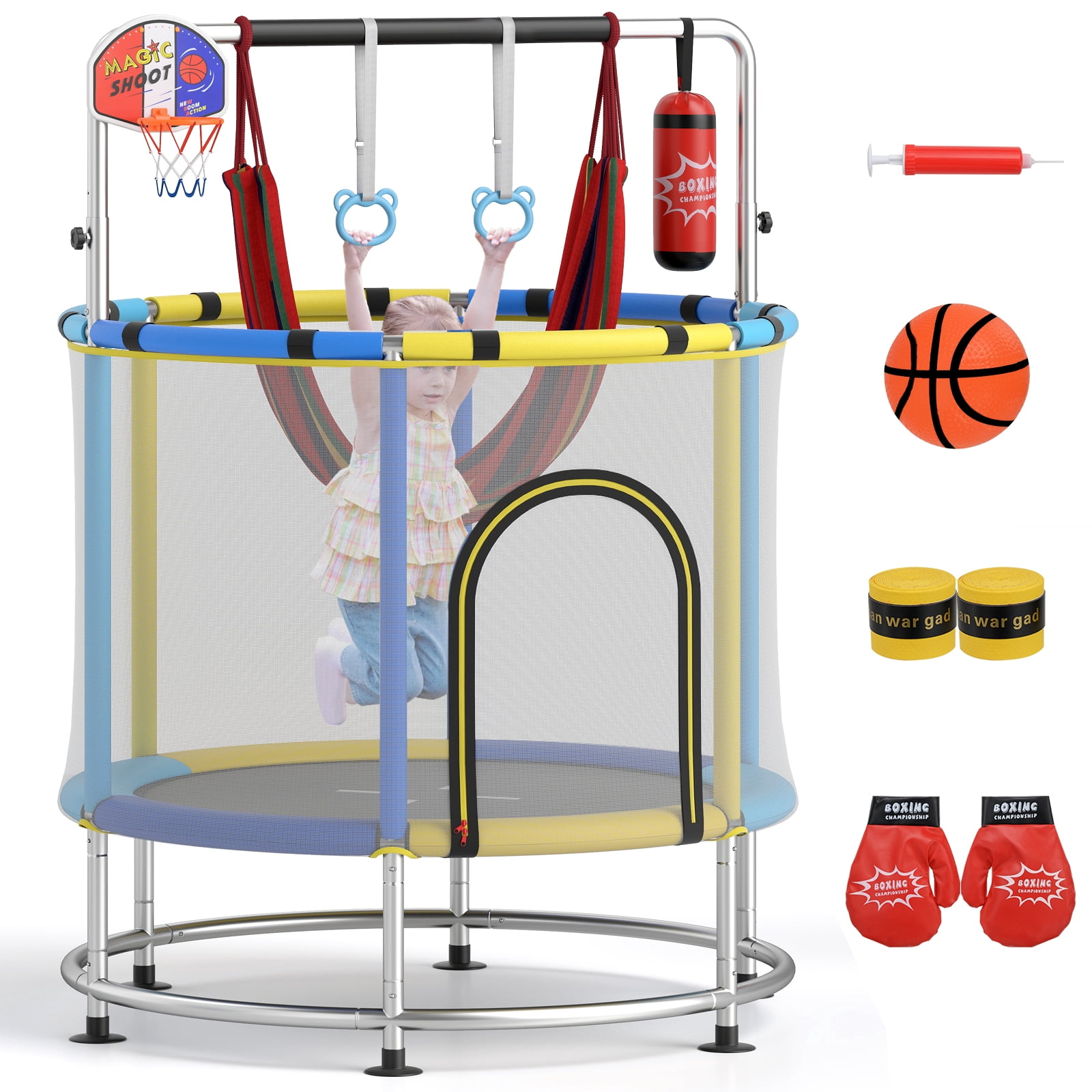 Gymax 6-in-1 Kids Trampoline Combo 55'' Toddler Play Activity Center w ...