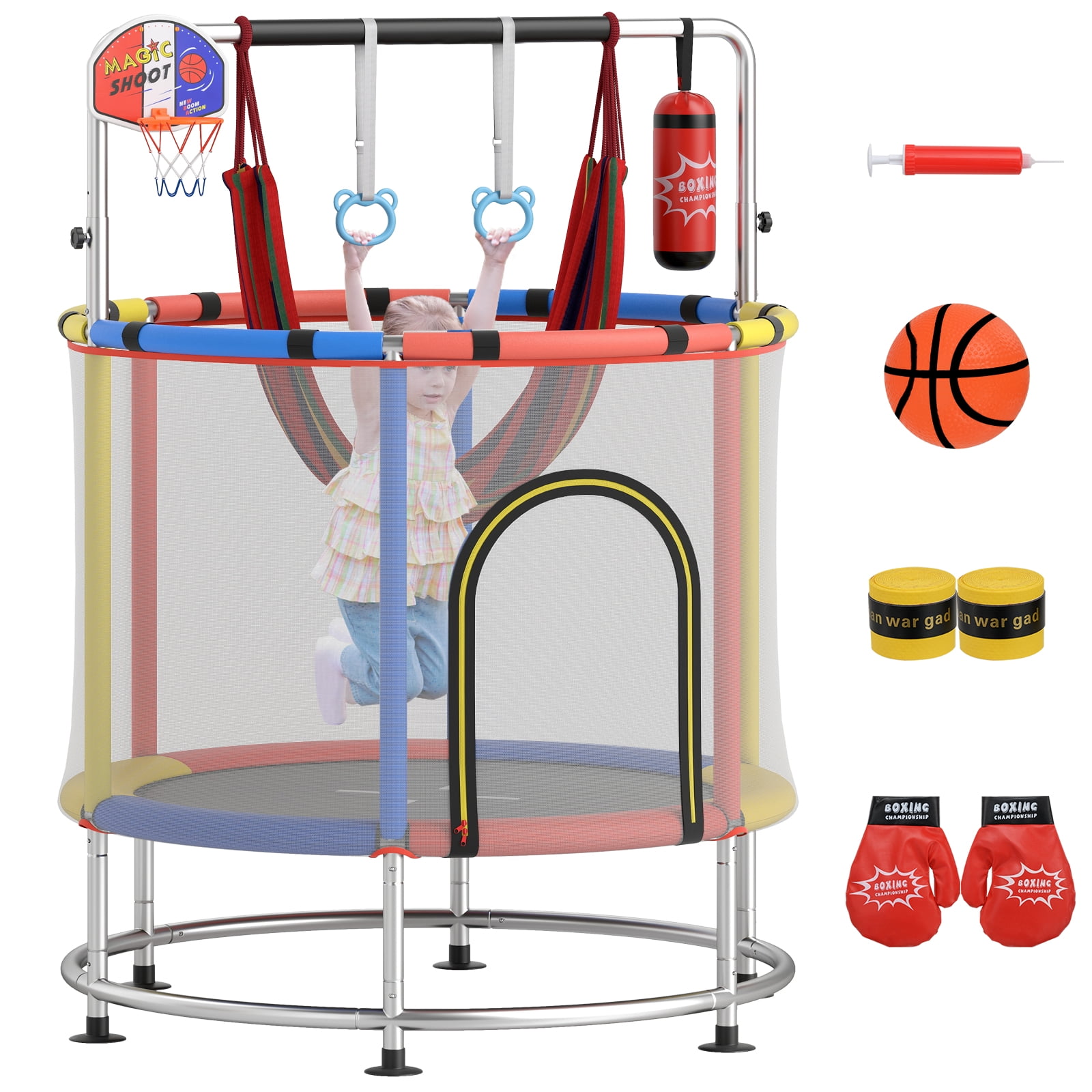 Gymax 6-in-1 Kids Trampoline Combo 55'' Toddler Play Activity Center w ...