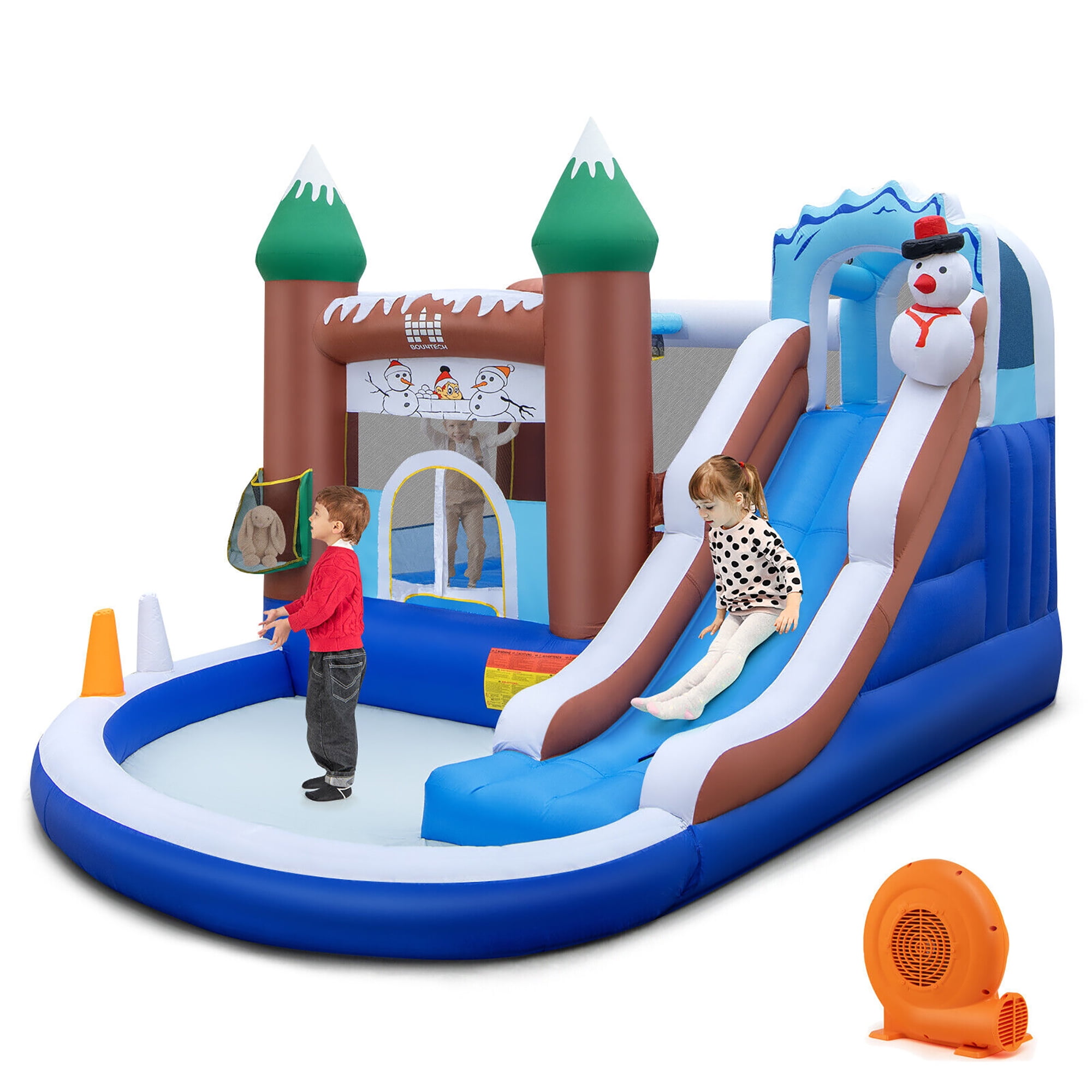 Gymax Indoor Fun Jumper: 6-in-1 Winter Snowman Inflatable Bouncer ...