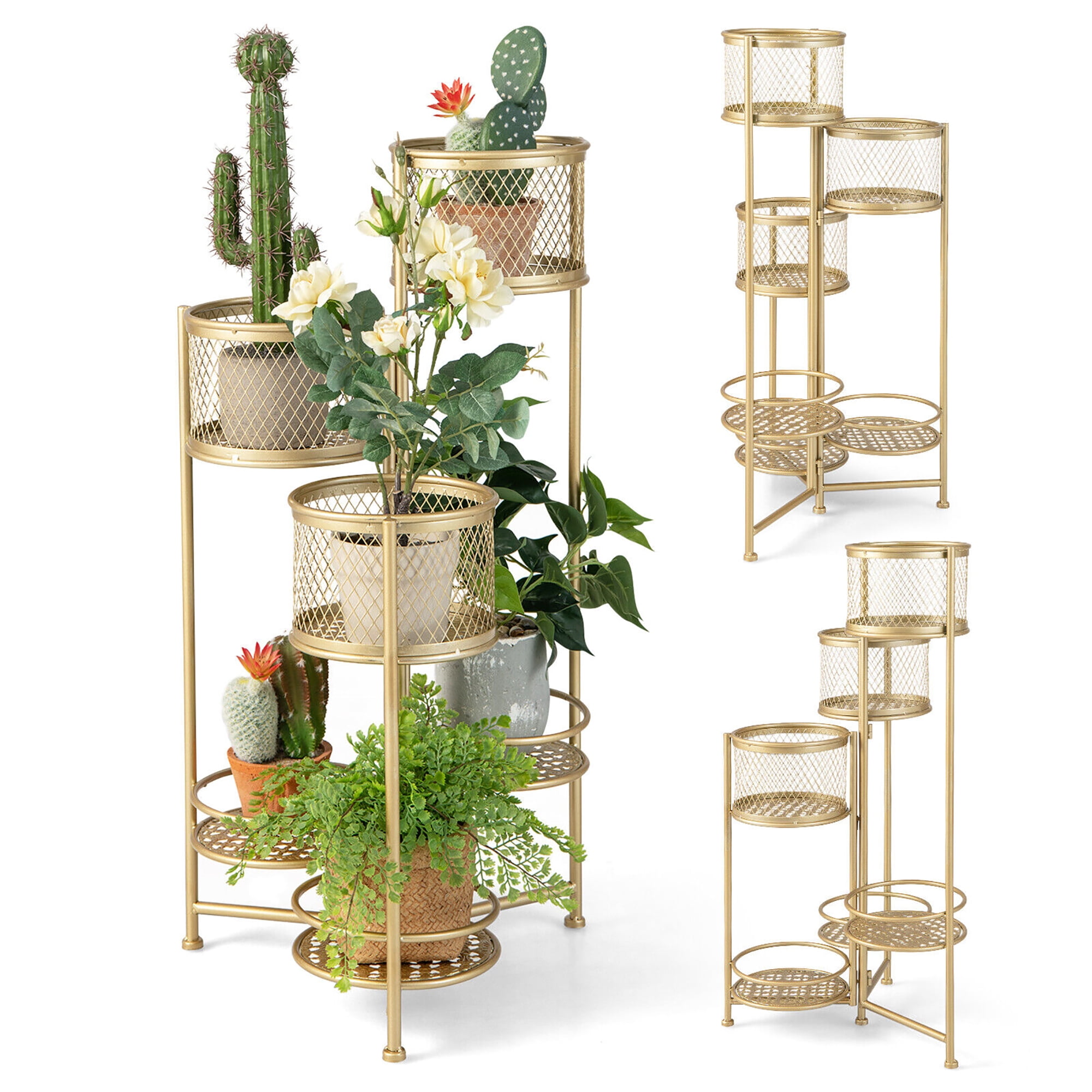 Gymax Large Indoor & Outdoor 6-Tier Foldable Metal Planter Stand ...