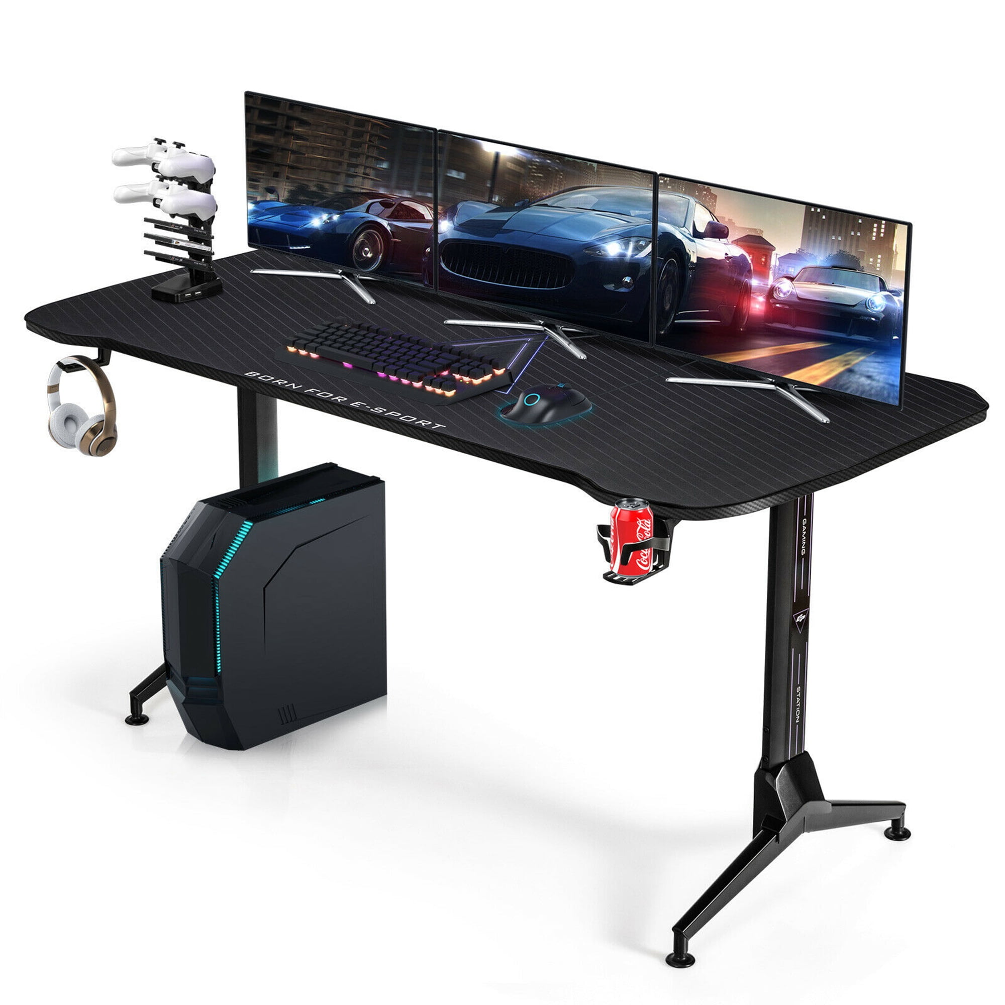 Gymax 63 inch Height Adjustable Gaming Desk w/Mouse Pad & USB Gaming ...