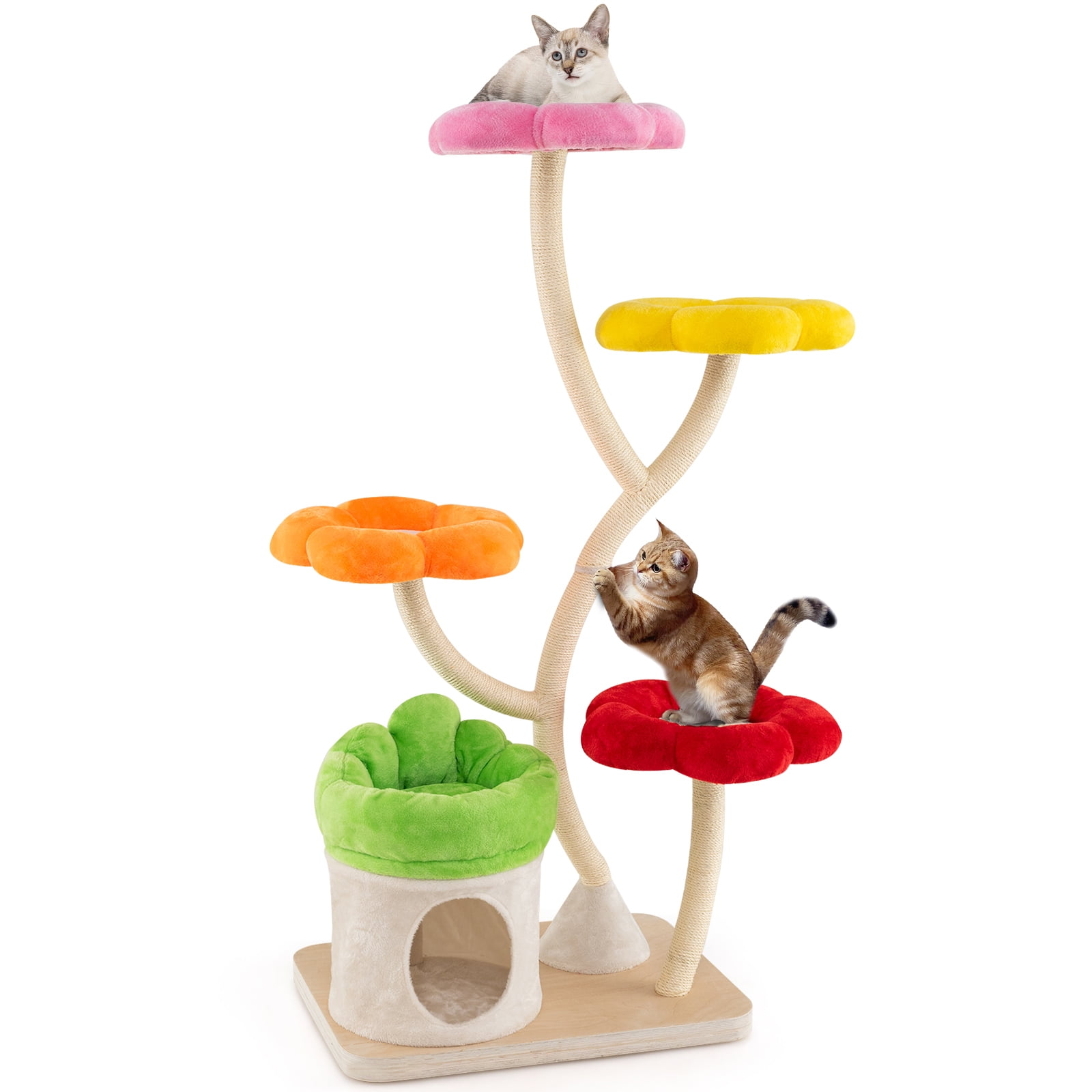 Gymax 64'' Multi-layer Cat Tower w/4 Colorful Flower-shaped Platforms ...