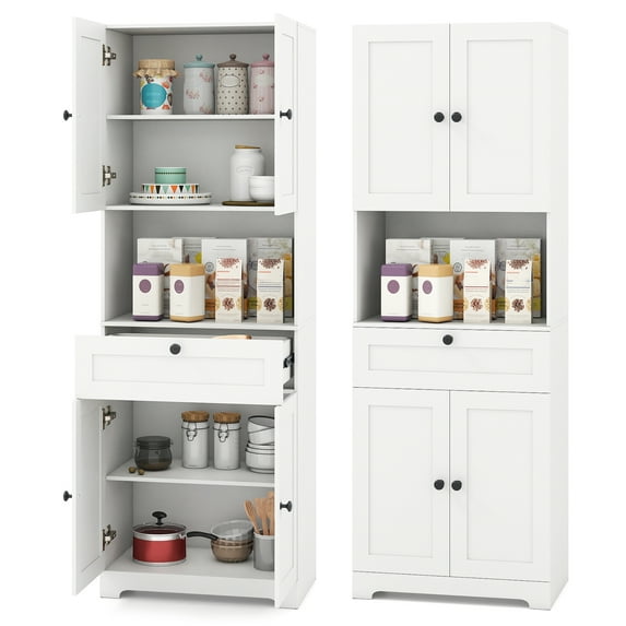 Gymax 67.5'' Kitchen Pantry Cabinet w/4 Doors 1 Drawer Open Countertop ...