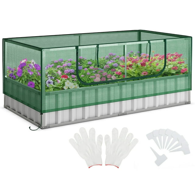 Gymax Galvanized Raised Garden Bed Planter Box with Greenhouse Cover ...
