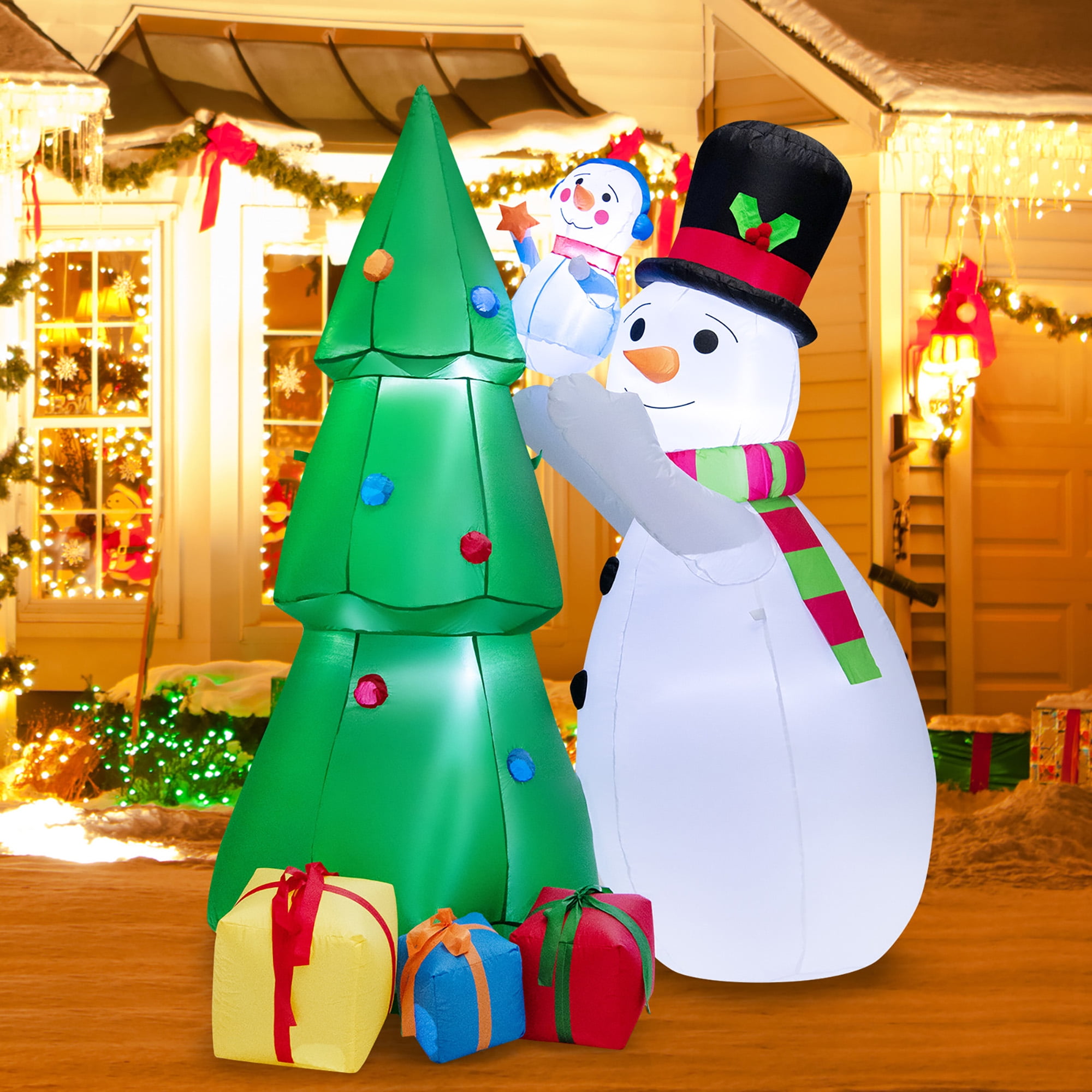 Gymax 6FT Inflatable Christmas Tree with Snowmen & Gift Boxes ...