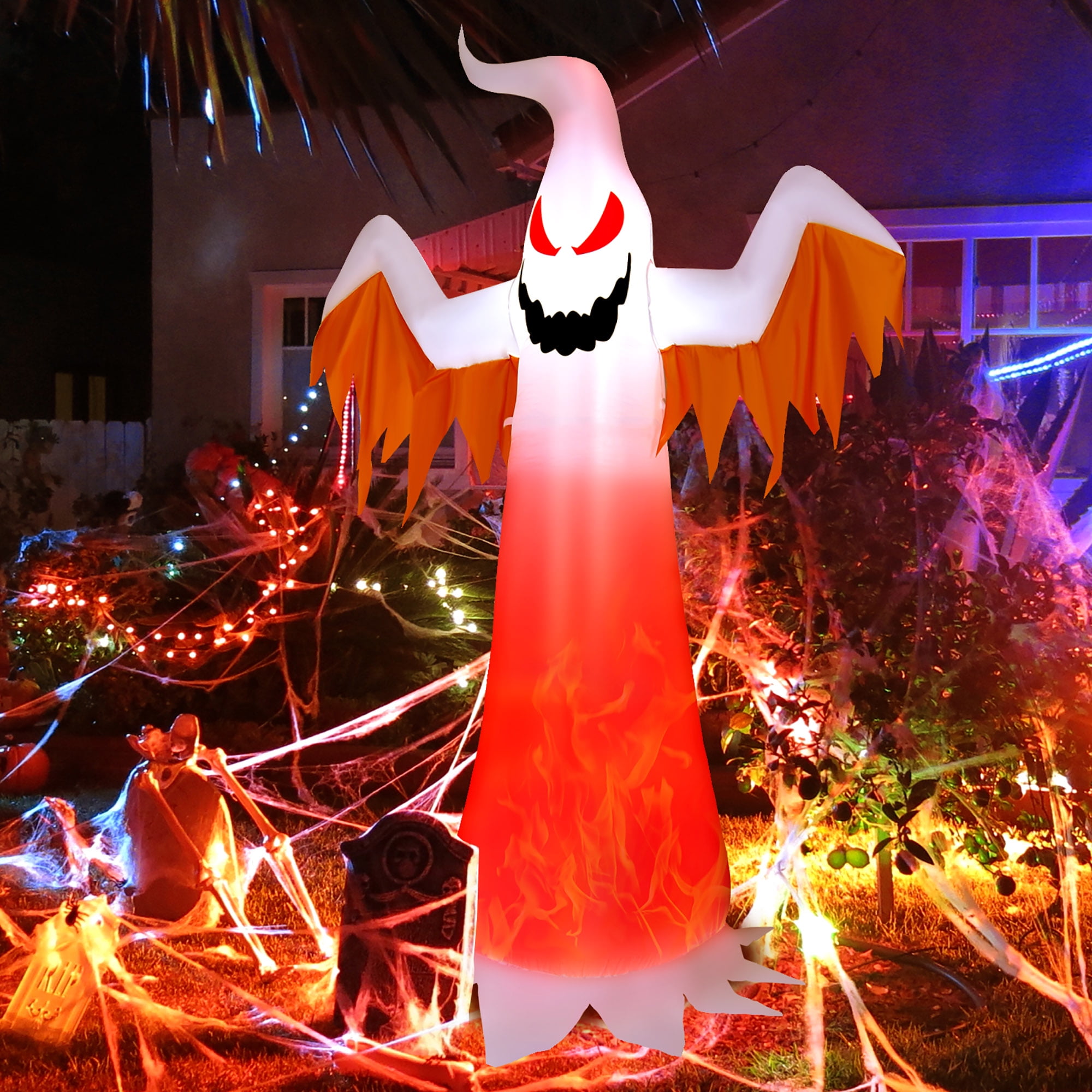 Gymax 6FT Tall Outdoor Inflatable Halloween Ghost Party Decoration with ...