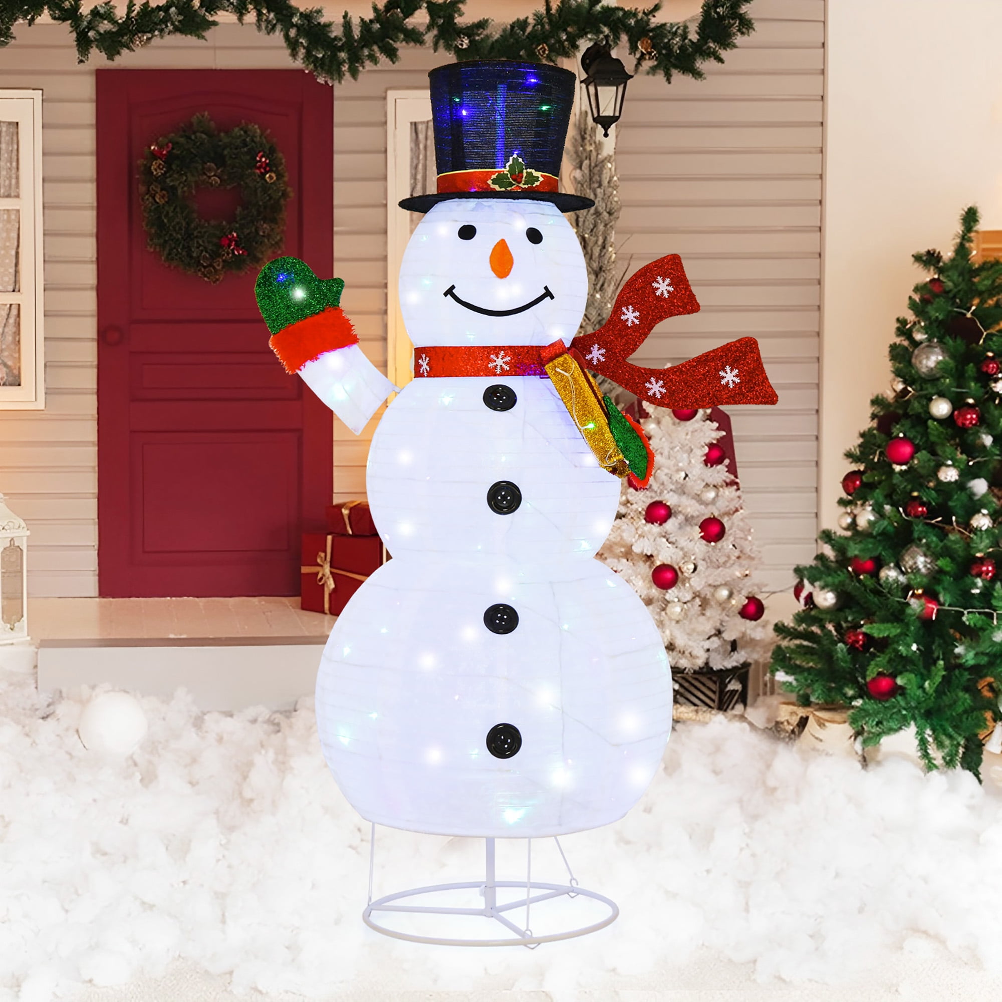 Gymax 6FT Lighted Christmas Snowman w/ Leds Christmas Pre-lit Yard ...