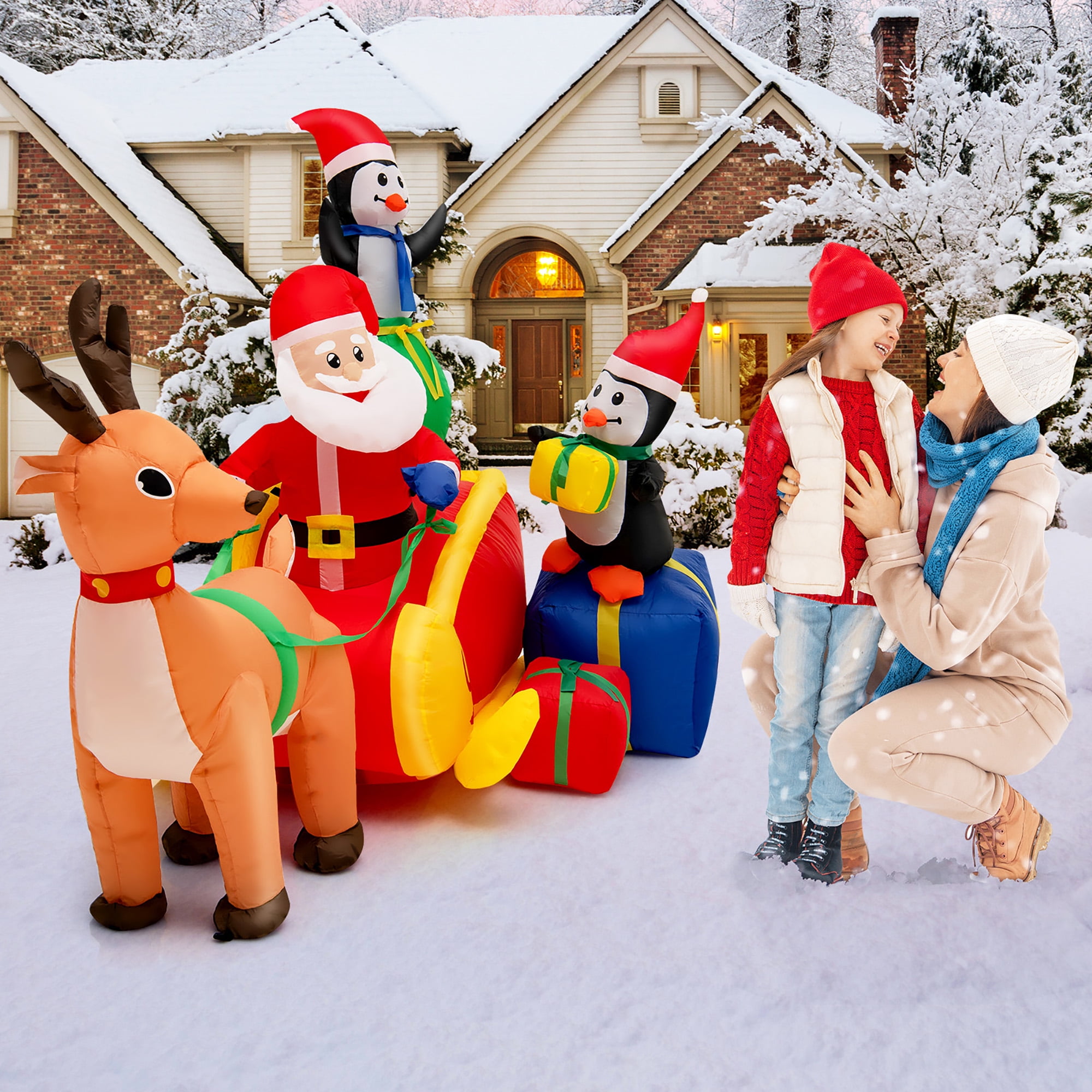 Gymax 6FT Inflatable Outdoor Christmas Decor: Santa Claus on Reindeer ...