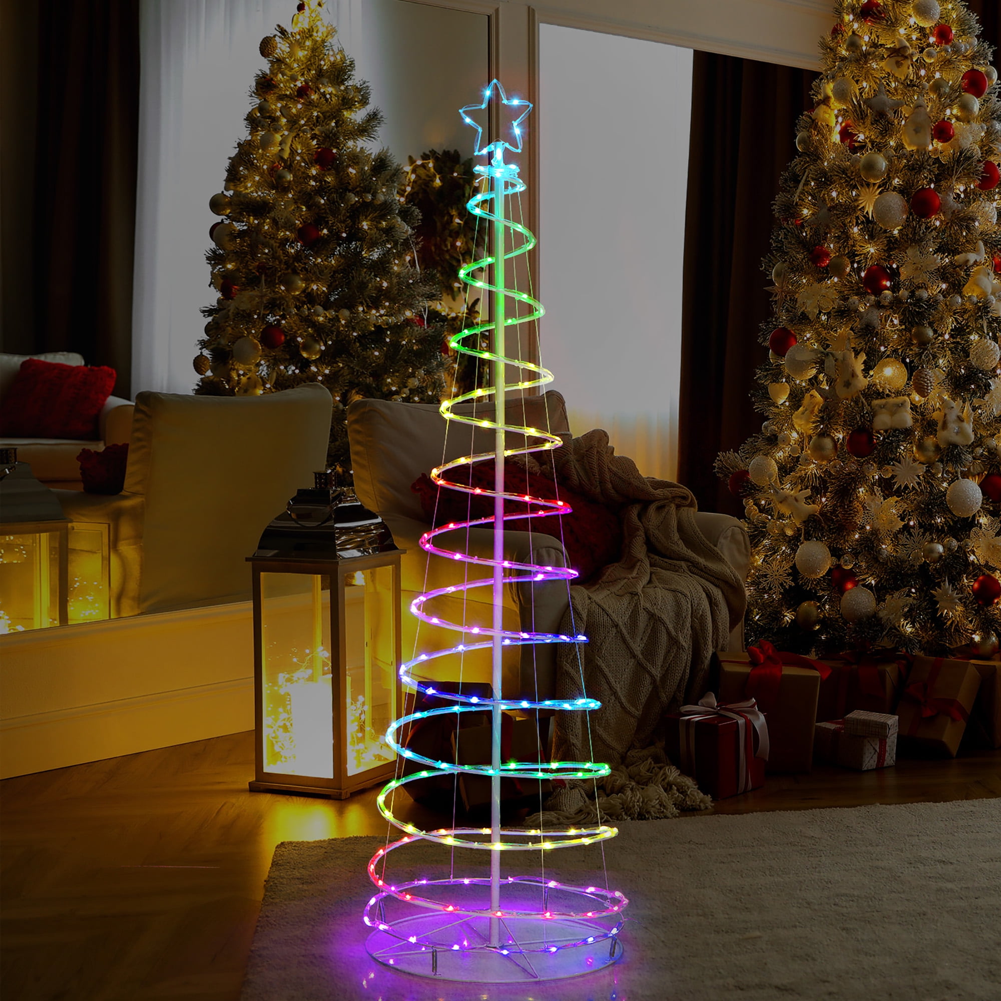 Gymax 6FT Outdoor Spiral Christmas Tree with Stake Installation, Smart ...