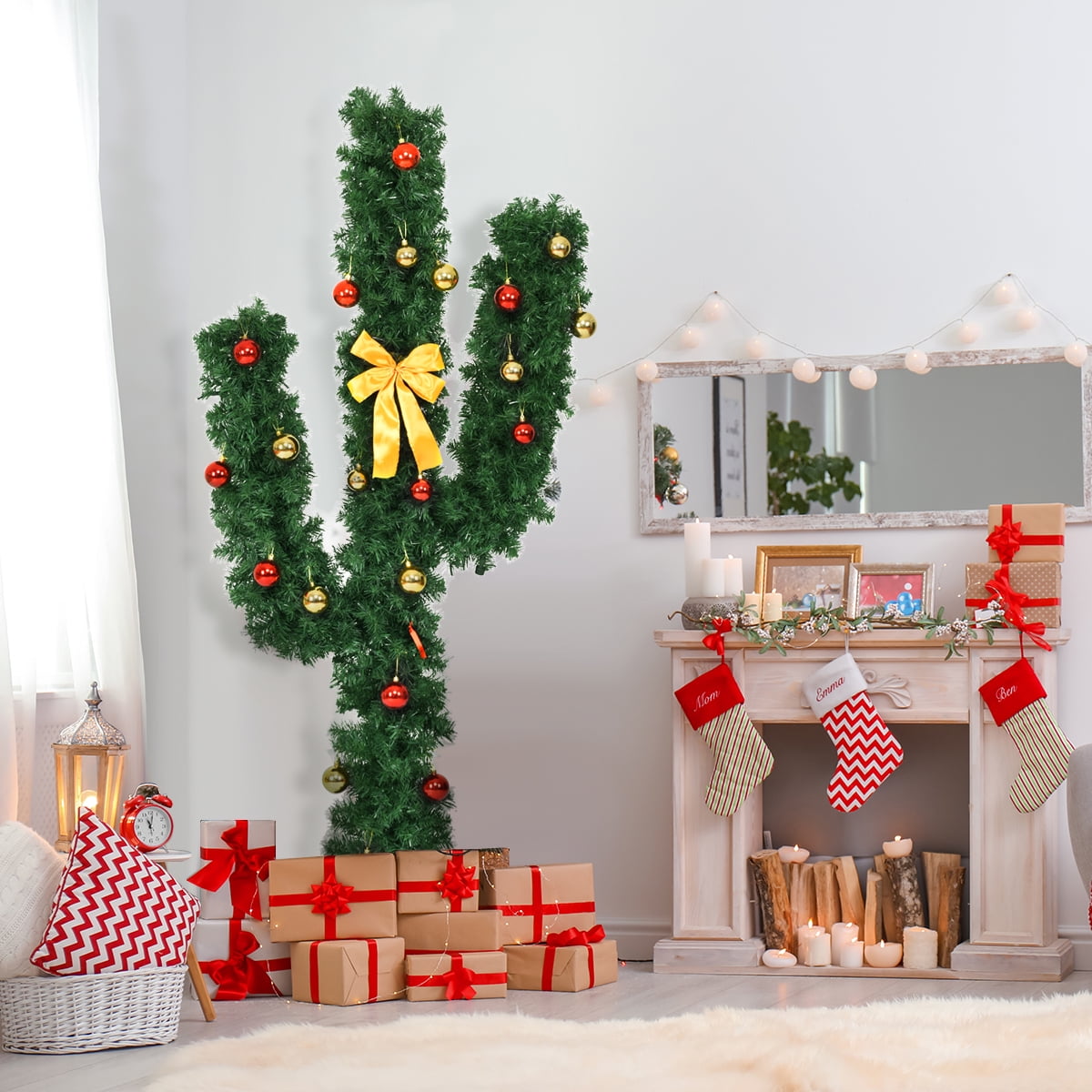 Gymax 6Ft Cactus Artificial Christmas Tree LED Lights - Walmart.com