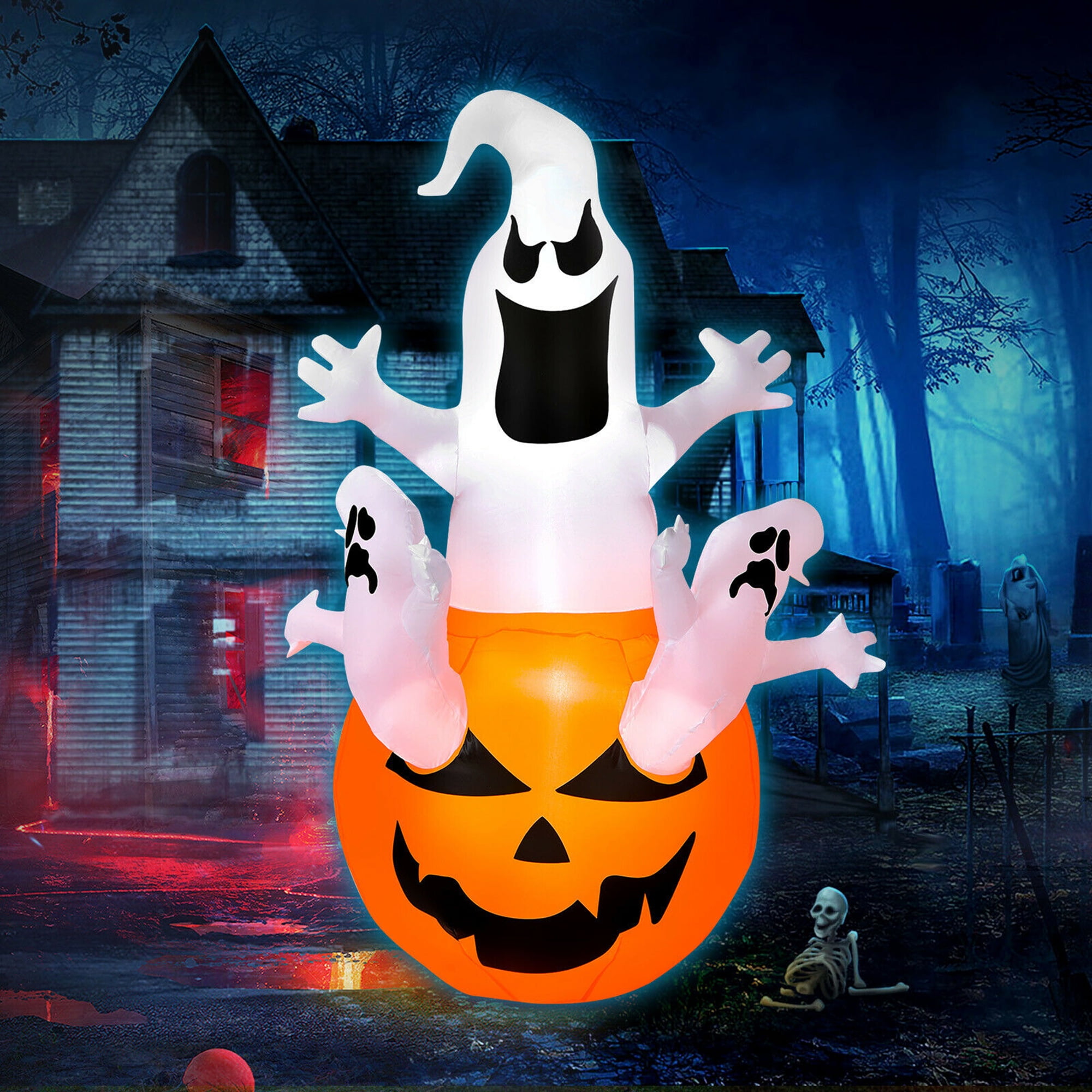 Gymax 6ft Outdoor Inflatable Ghost in Pumpkin for Yard Decor, Halloween ...