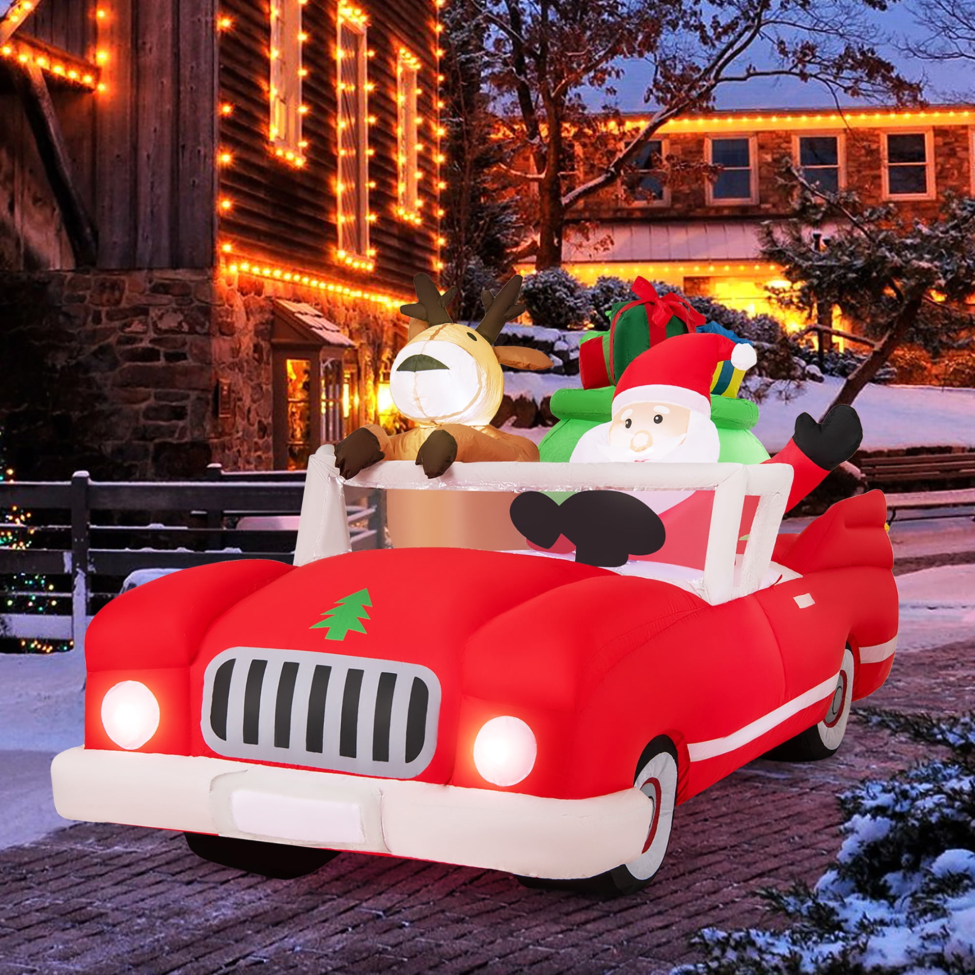 Gymax 7.7 FT Long Christmas Inflatables Lighted Xmas Inflatable Santa ...