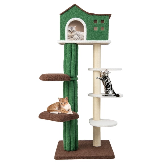 Gymax 7-Tier Modern Cat Tree Tower 61'' Cat Climbing Stand with Sisal ...