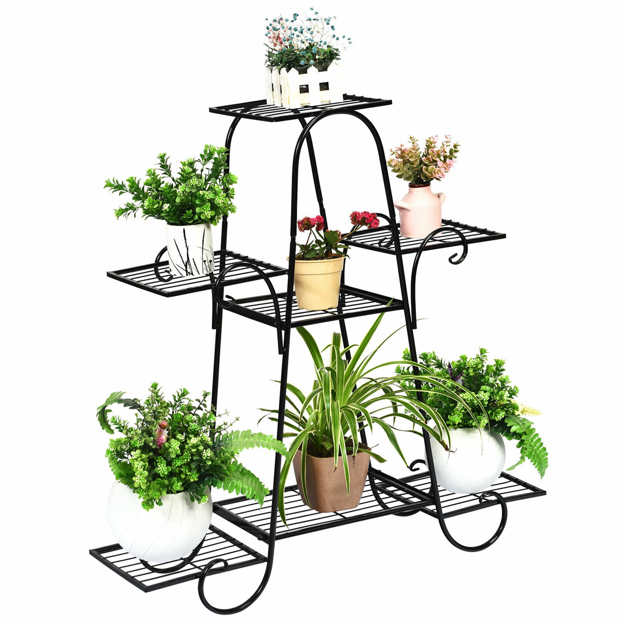 Gymax 7 Tier Iron Planter: Outdoor/Indoor Large Metal Shelf for Plants ...