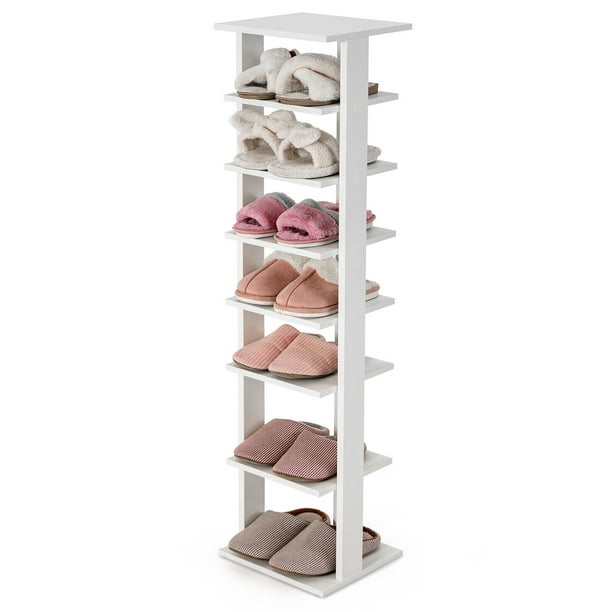 Gymax 7-Tier Wooden Shoe Rack Narrow Vertical Shoe Stand Storage ...
