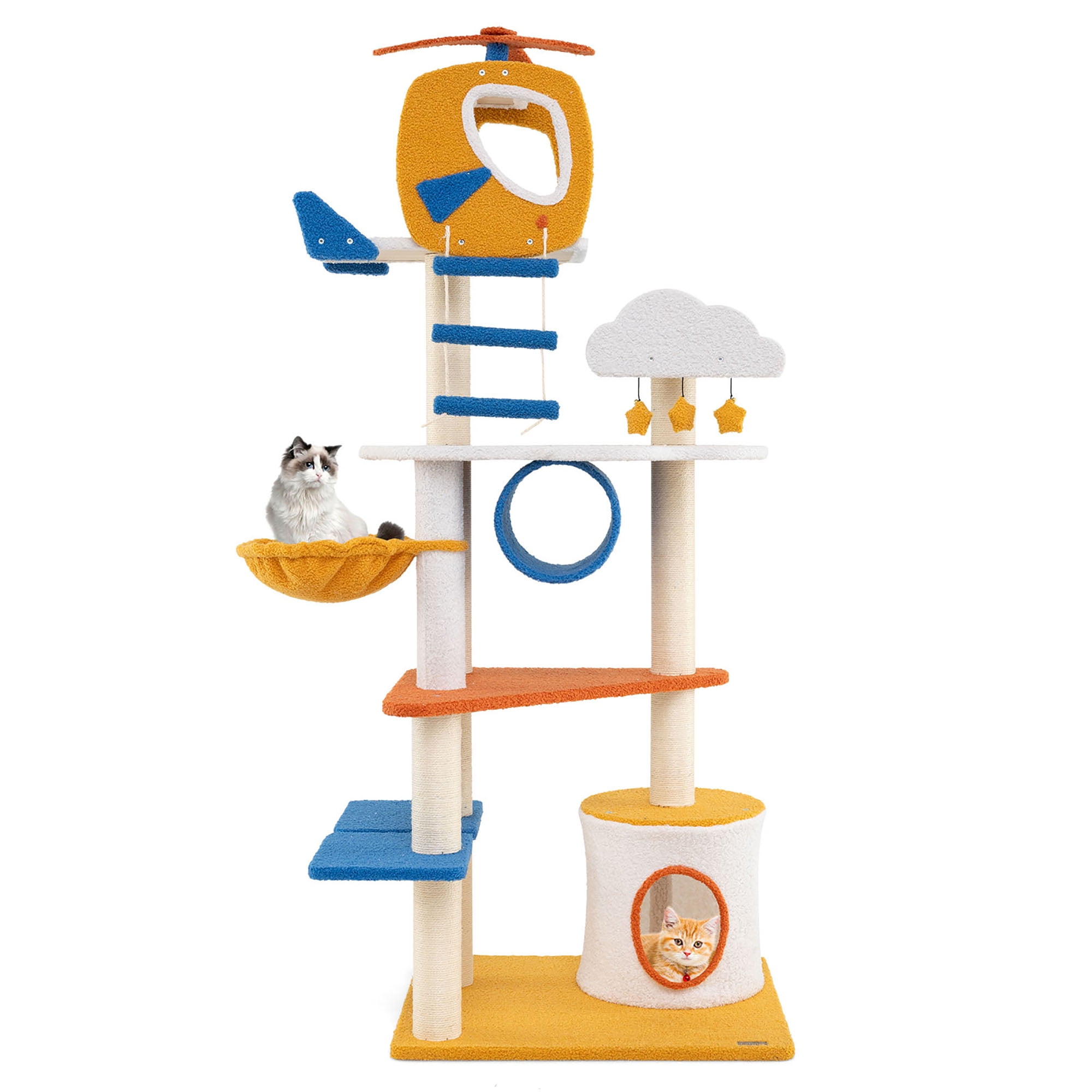 Gymax 70'' Tall Aviation-themed Cat Tree w/ Helicopter Top Perch ...