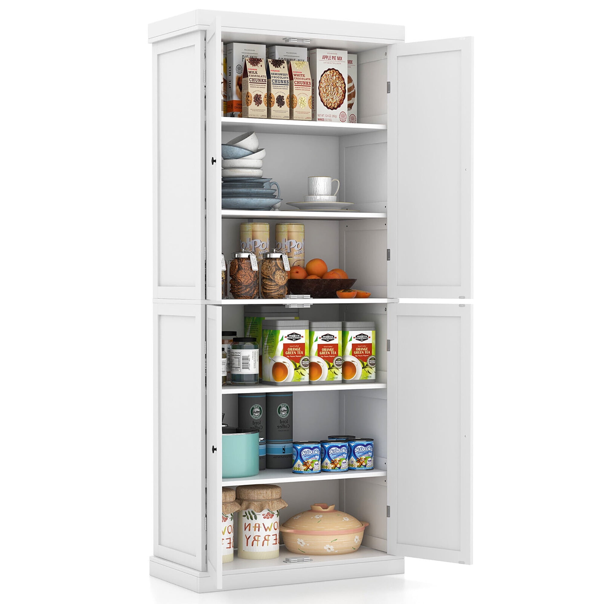 Gymax 72.5'' Kitchen Pantry w/4 Door 6-Tier Shelves Freestanding Modern ...