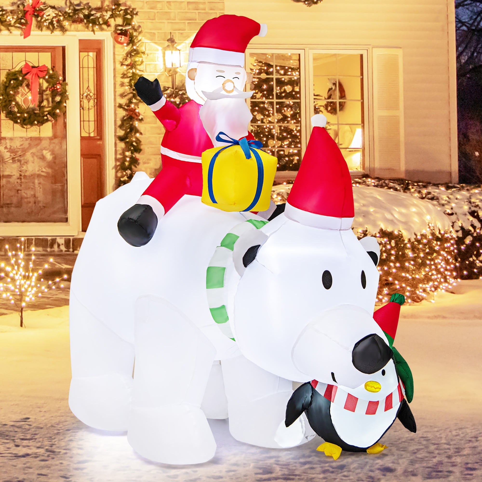 Gymax 7FT Christmas Inflatables LED Lighted Xmas Inflatable Polar Bear ...