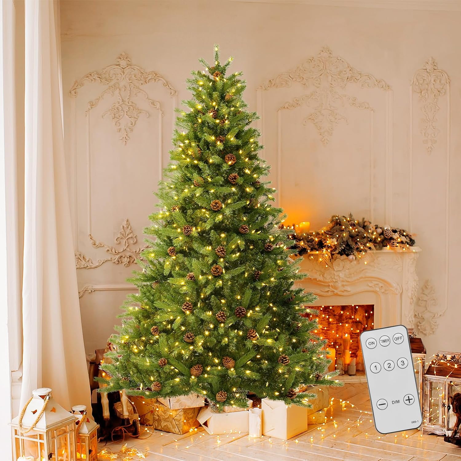 Gymax 7FT Quick Shape Pre-Lit Christmas Tree with Convenient Power ...