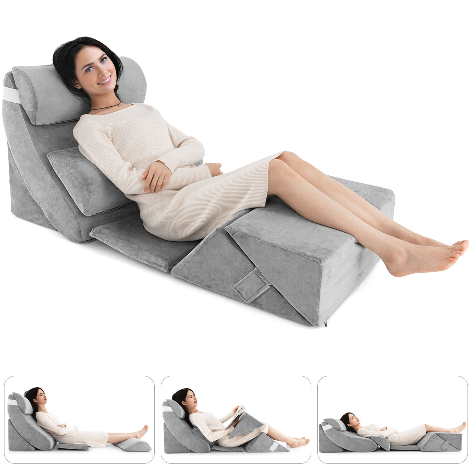 Gymax 7PCS Adjustable Memory Foam Bed Wedge Pillow Set for Neck, Back ...