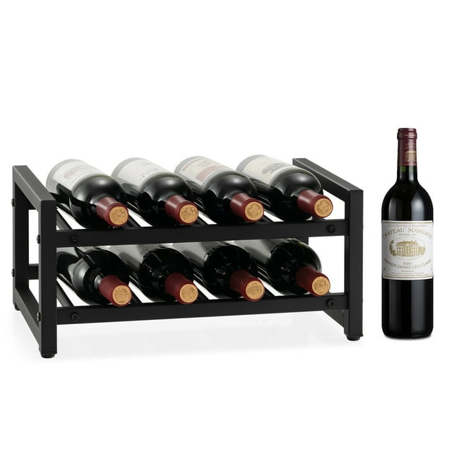 Gymax Kitchen Bar 8-Bottle Wine Rack, 2-Tier Metal Display Storage ...