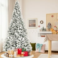 Gymax 7 FT Pre-Lit Snow-Flocked Xmas Tree 3-Minute-Setup Artificial Hinged Christmas Tree ...