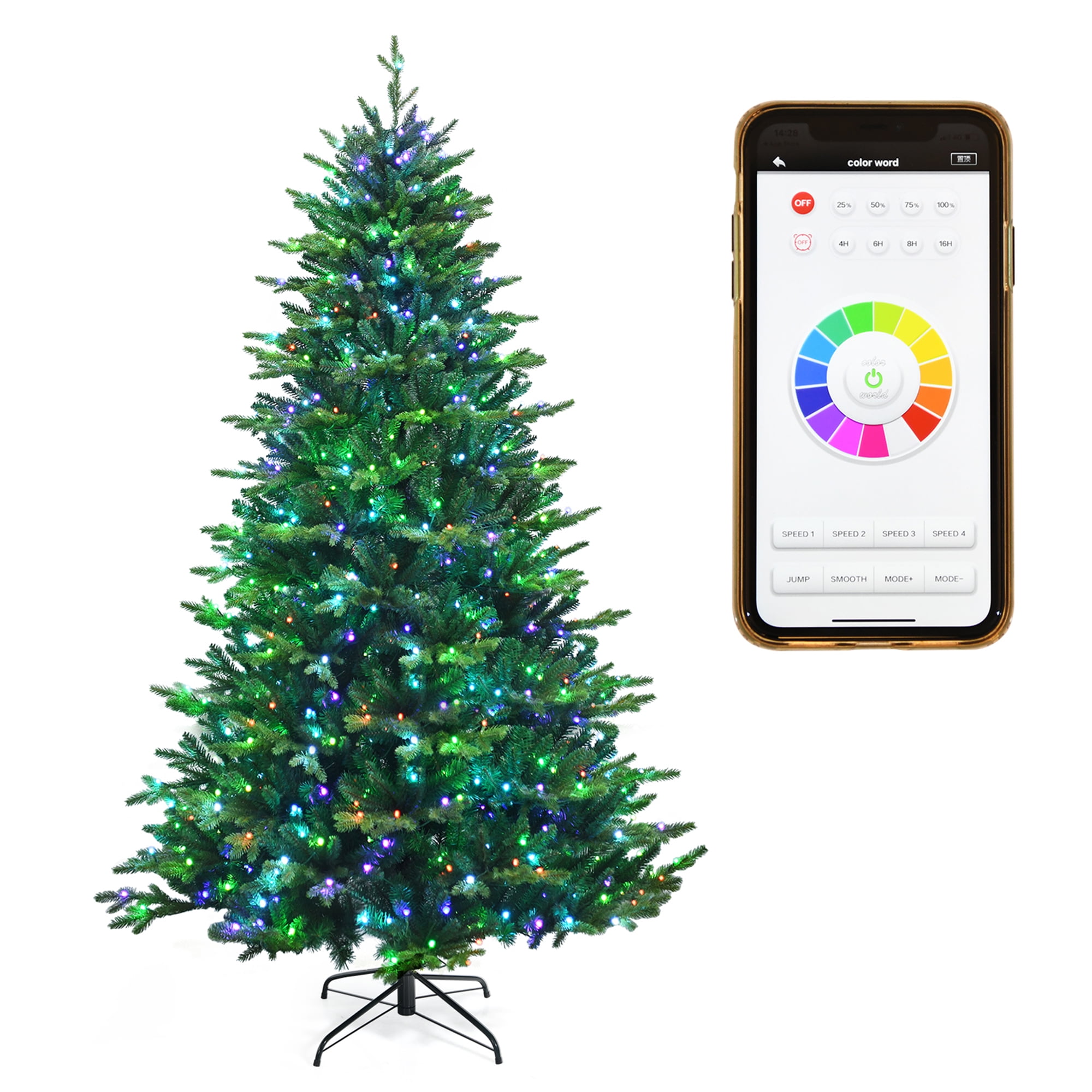 Gymax 8ft Pre-lit Artificial Christmas Tree with App Control & 15 ...