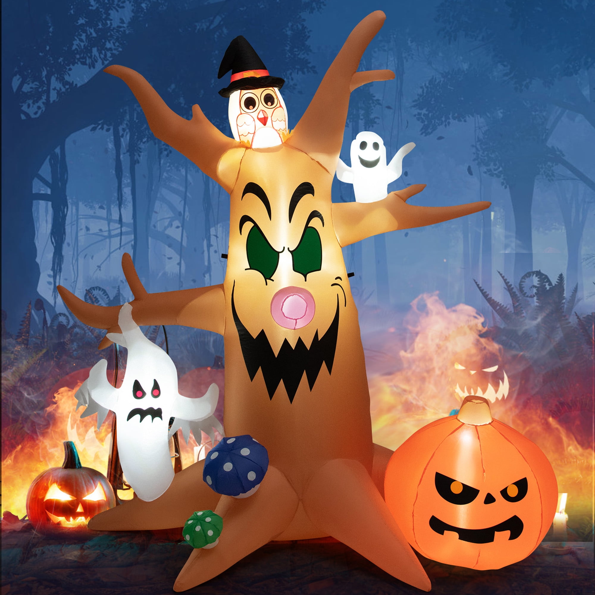 Gymax 8' Inflatable Halloween Dead Tree Blow Up Decoration w/LED Lights ...