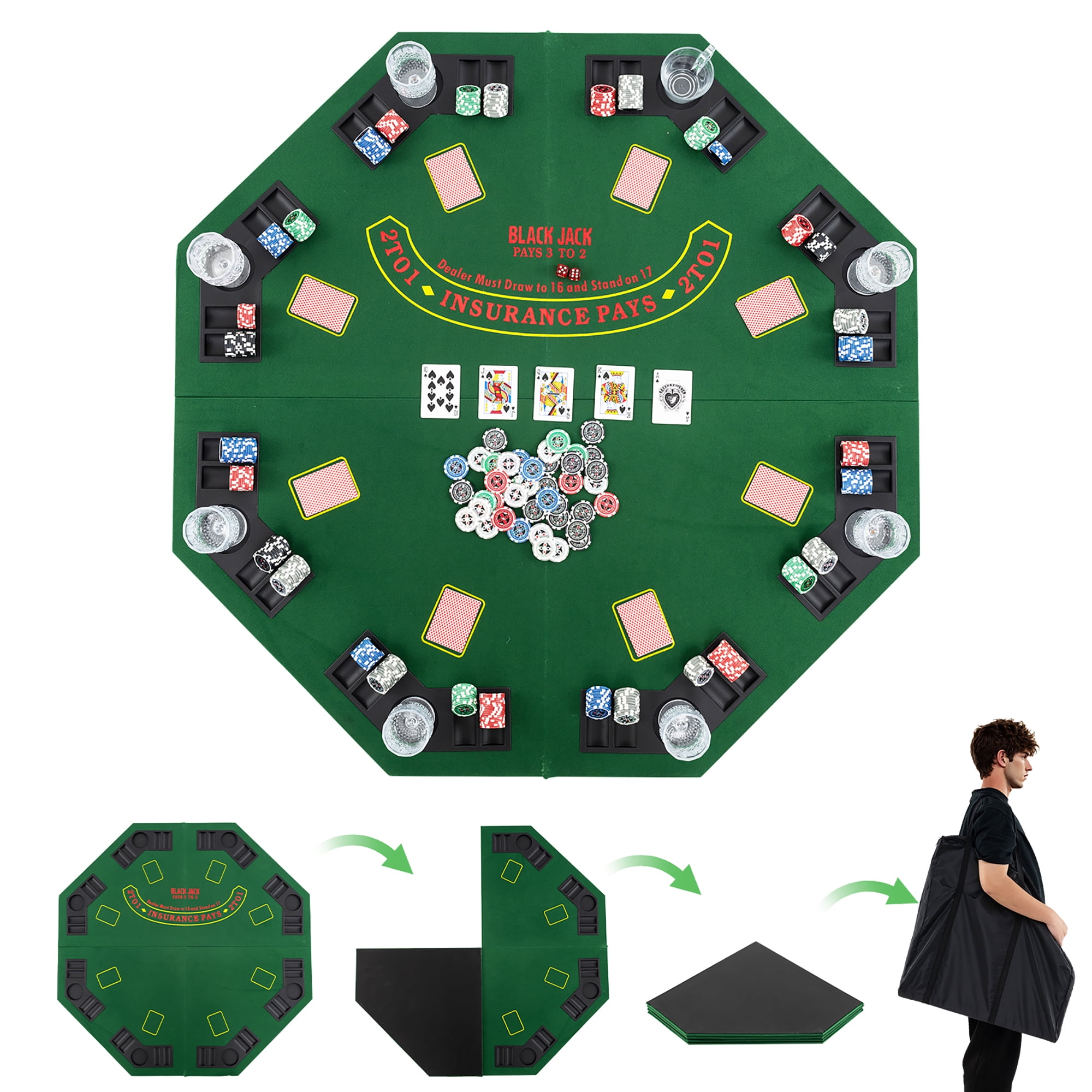 Gymax 8-Player Portable Poker Table Top w/Cup Holders & Chip Trays ...