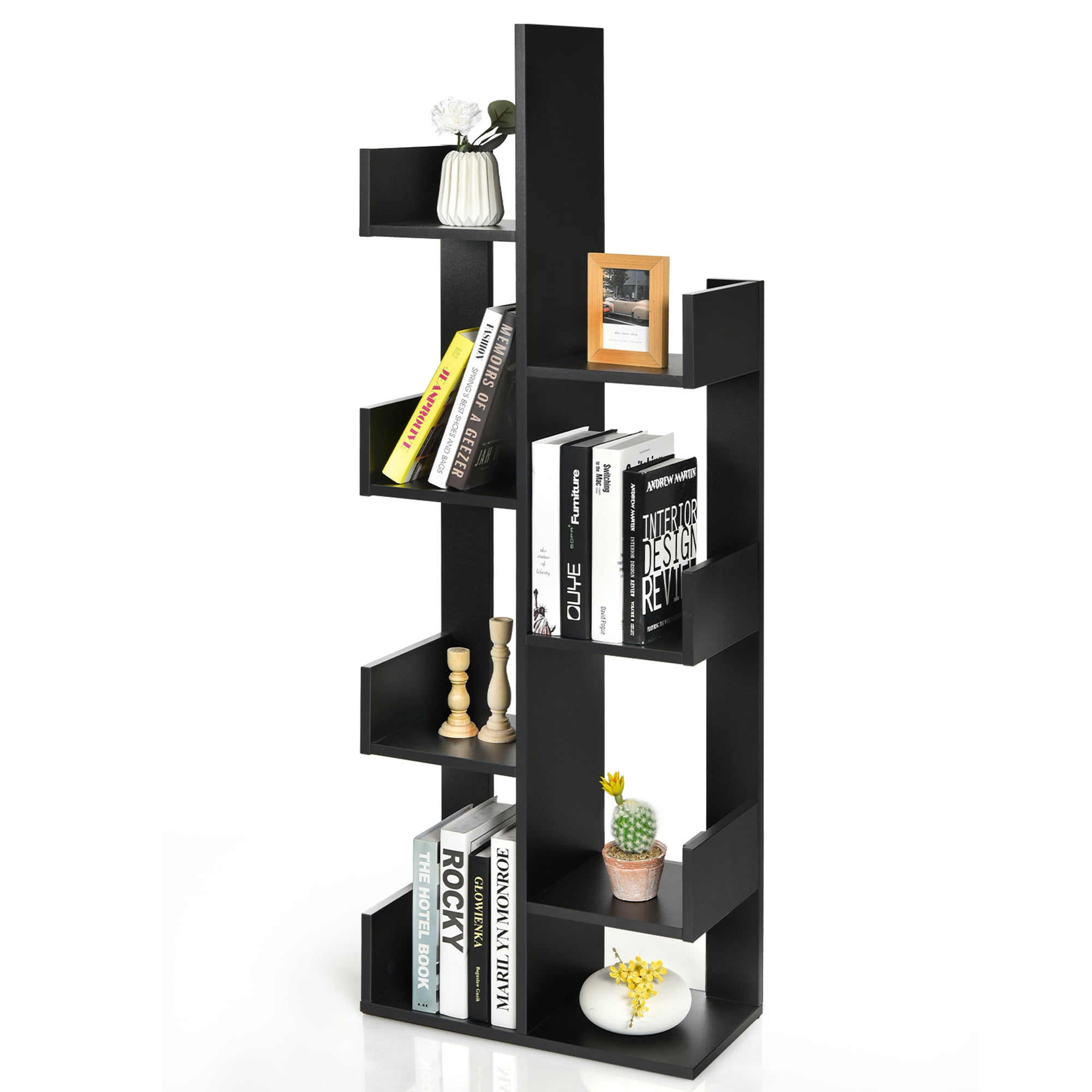 Free Shipping! Gymax 8 Tier Tall Black Bookshelf, Wooden Bookcase with ...